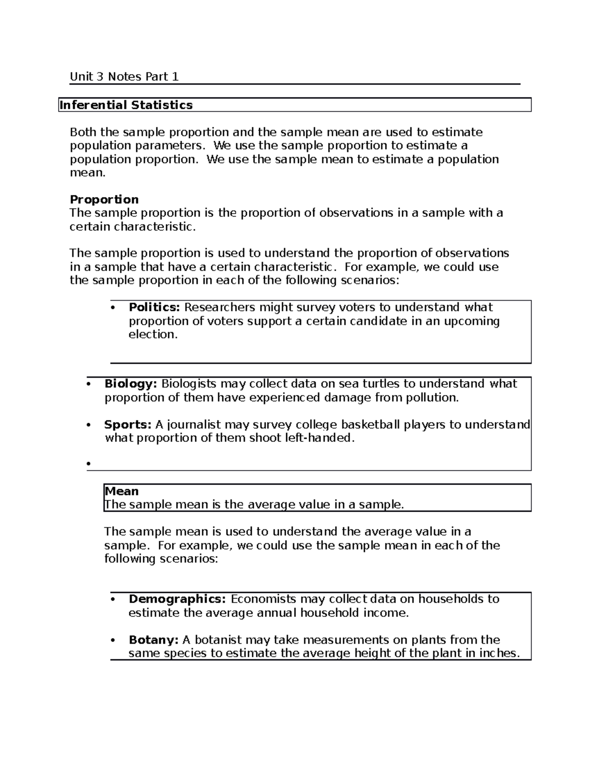 Unit 3 Notes Part 1 Unit 3 Notes Part 1 Inferential Statistics Both The Sample Proportion And