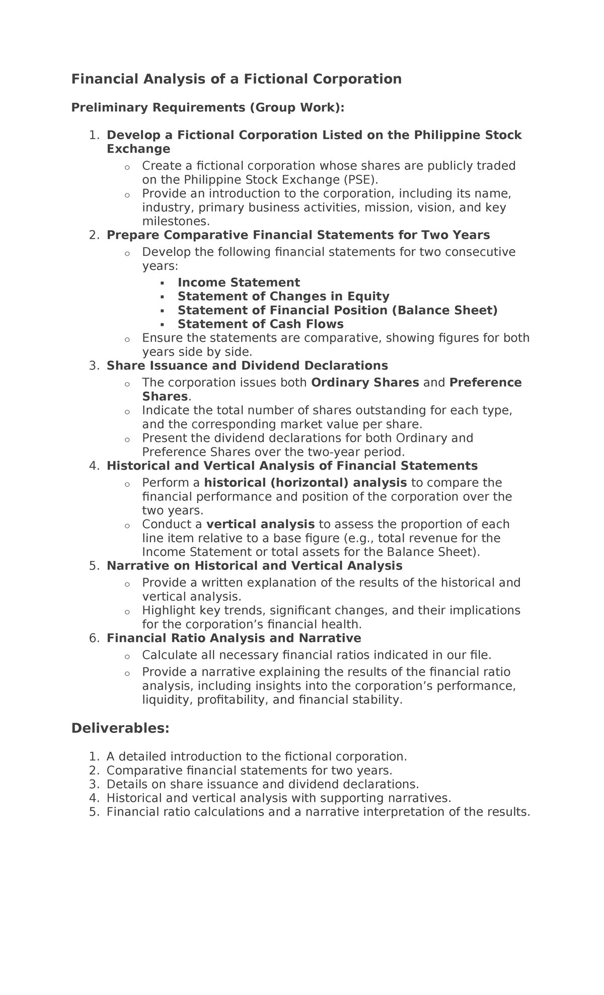 FIN 301: Financial Analysis of a Fictional Corp - Preliminary ...