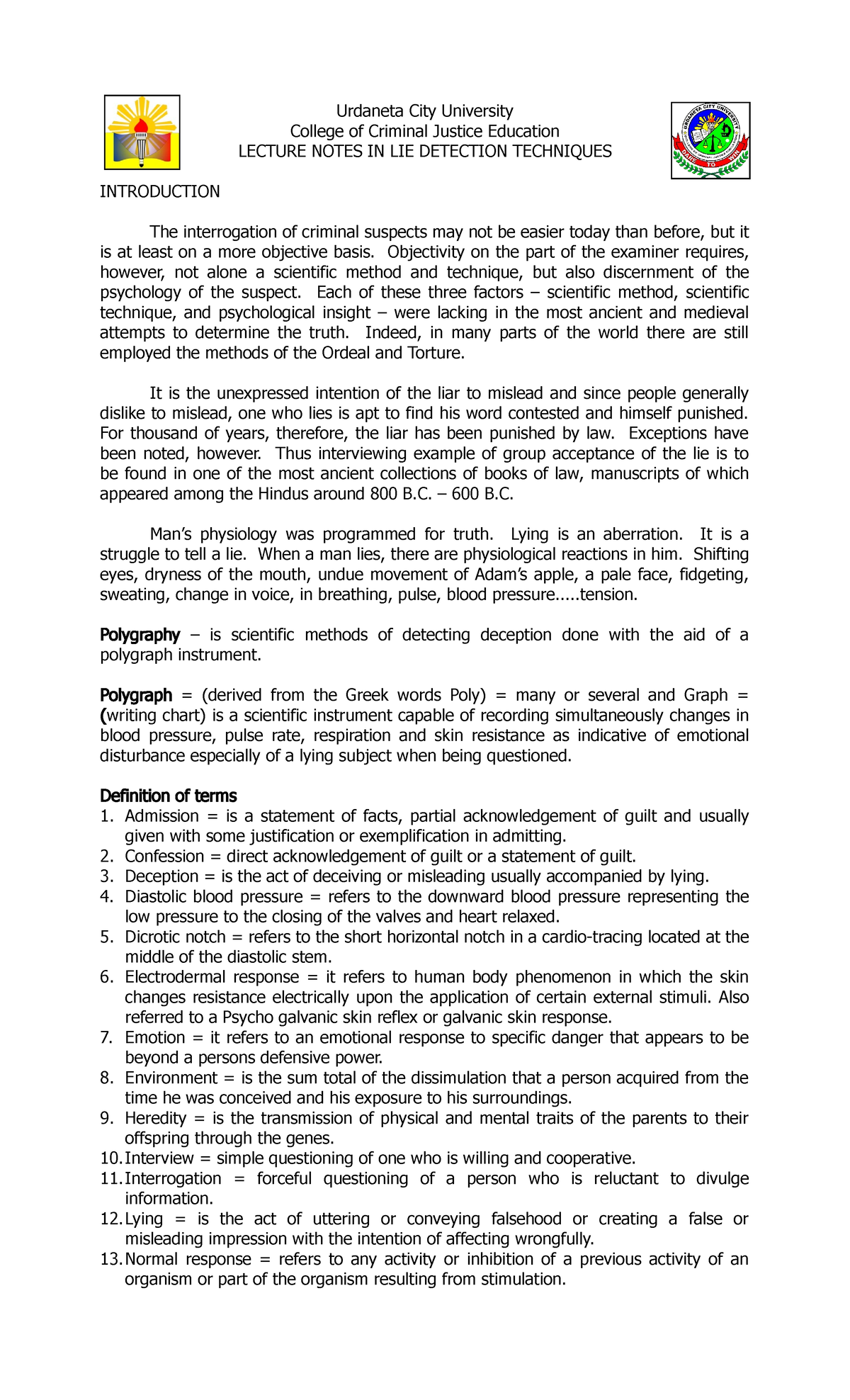 P311 - Comprehensive Notes on Lie Detection Techniques - Studocu