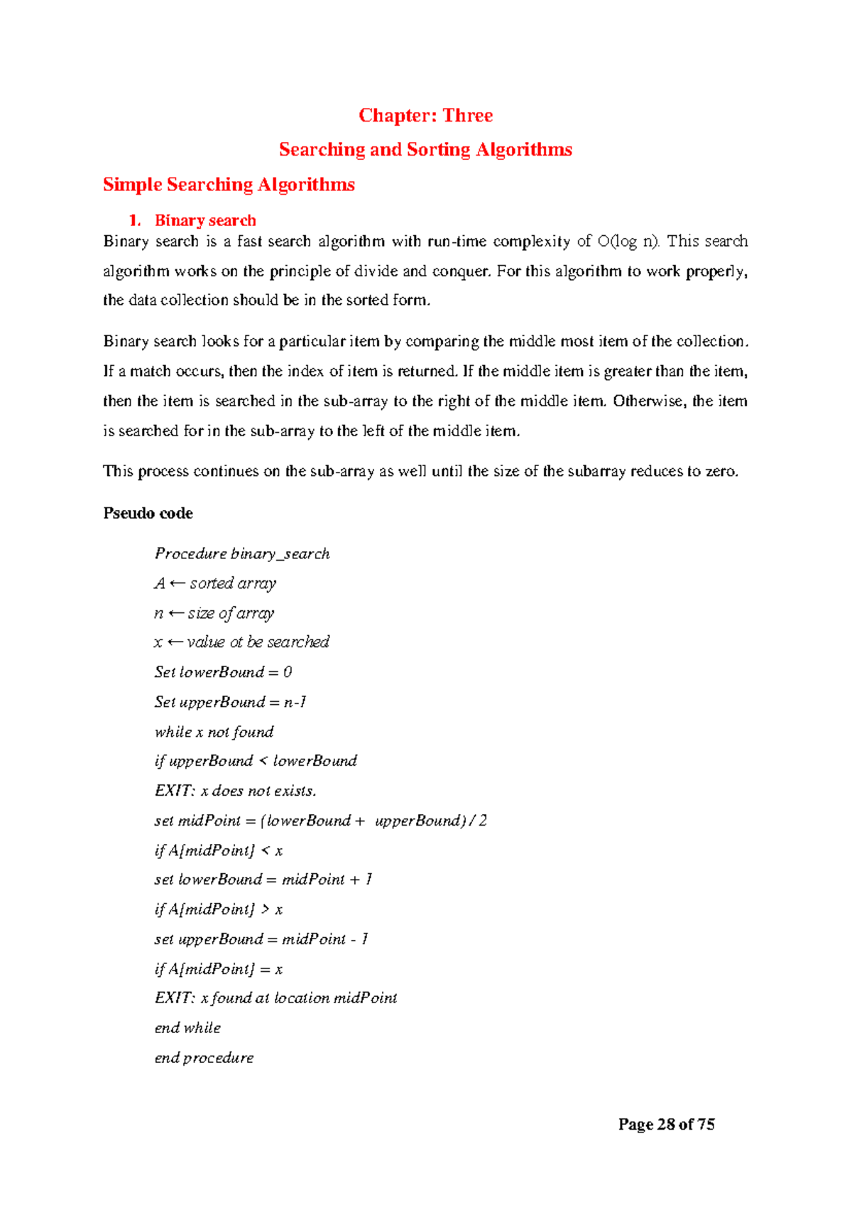 Chapter: 3 Searching and Sorting Algorithms Lecture Notes - Studocu