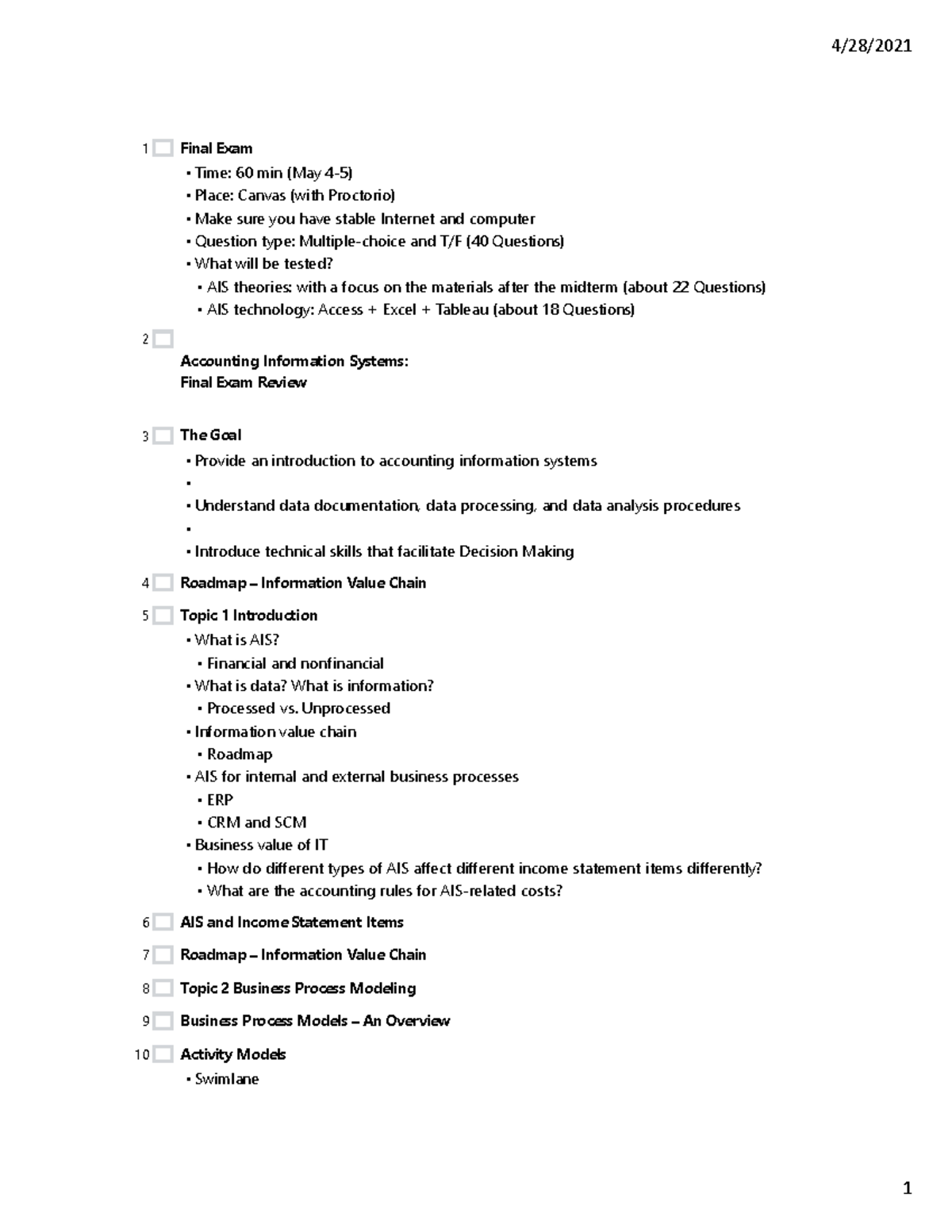 AIS Final Exam Study Guide: Important Concepts & Sample Qs - Studocu