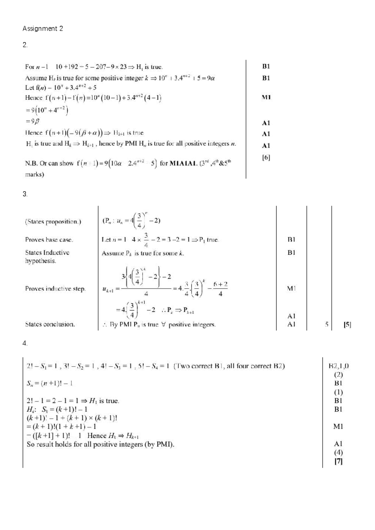 Assignment 2 Solutions for Induction Proofs and Concepts - Studocu