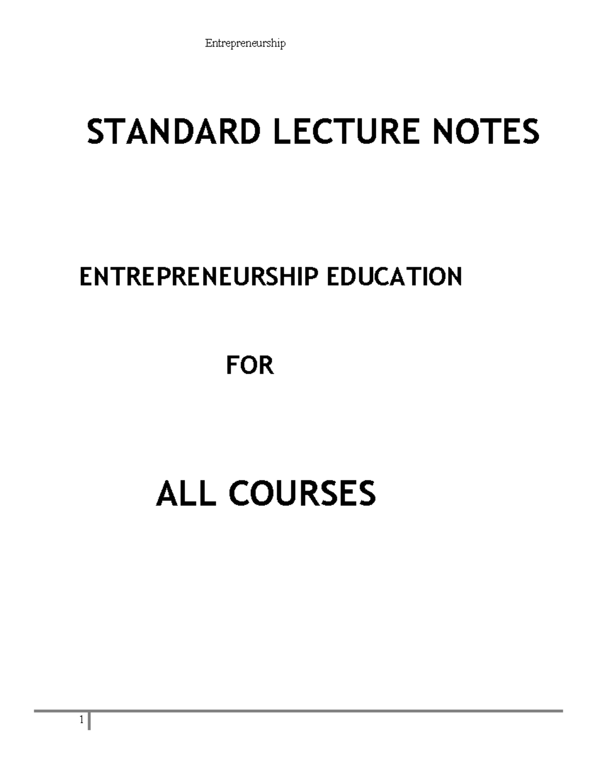 Entrepreneurship Lecture Notes: Comprehensive Overview and Theories ...