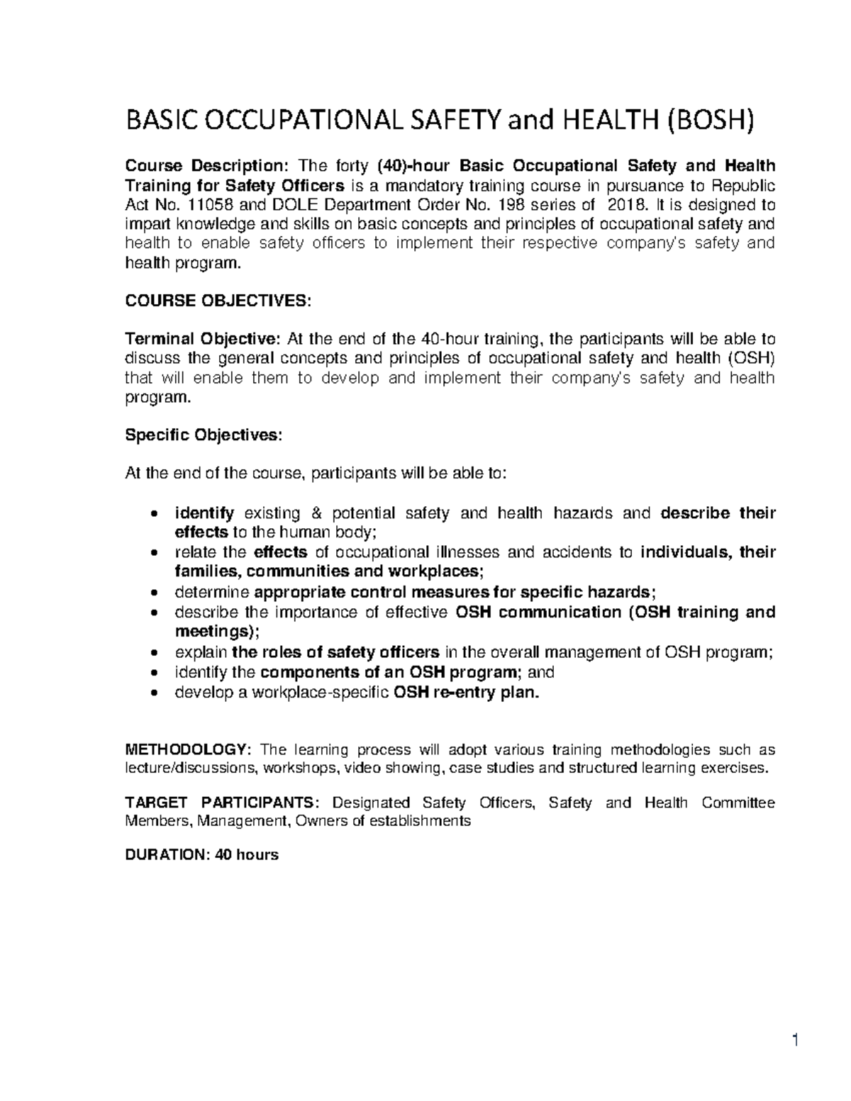 3rd Revision of the Basic Occupational Safety and Health (BOSH) Manual ...