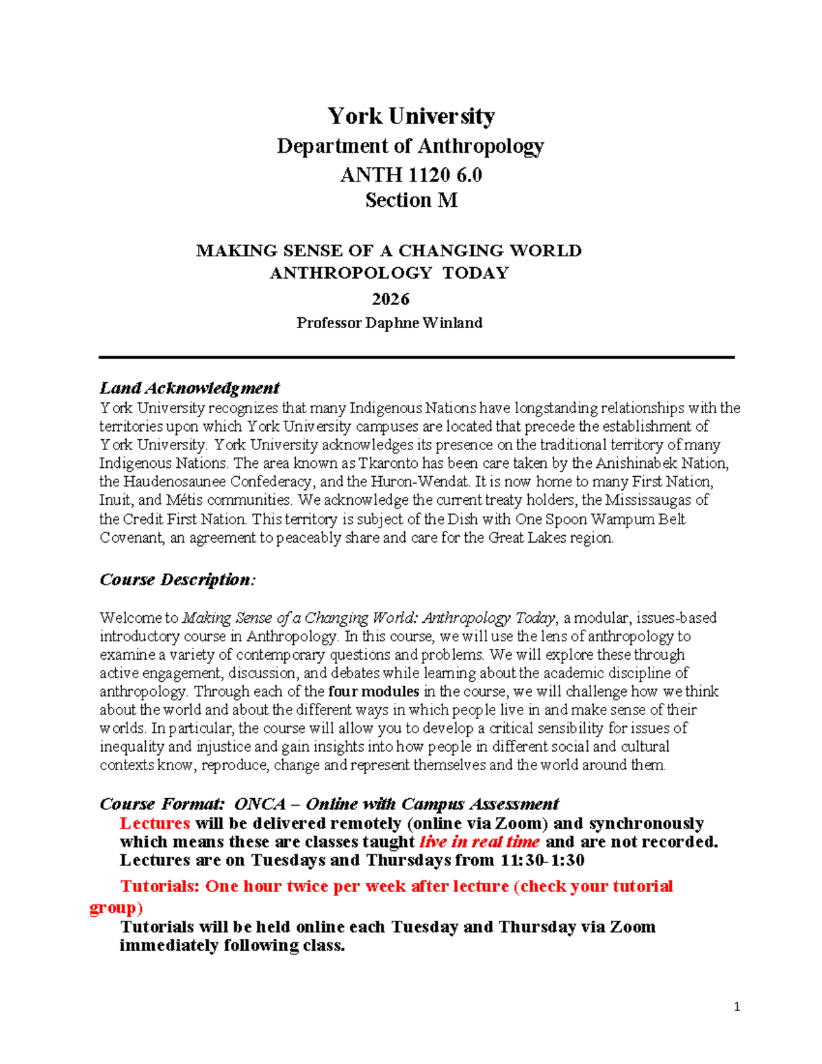 ANTH 1120 6.0 Syllabus: Making Sense of a Changing World 2026 - Studocu