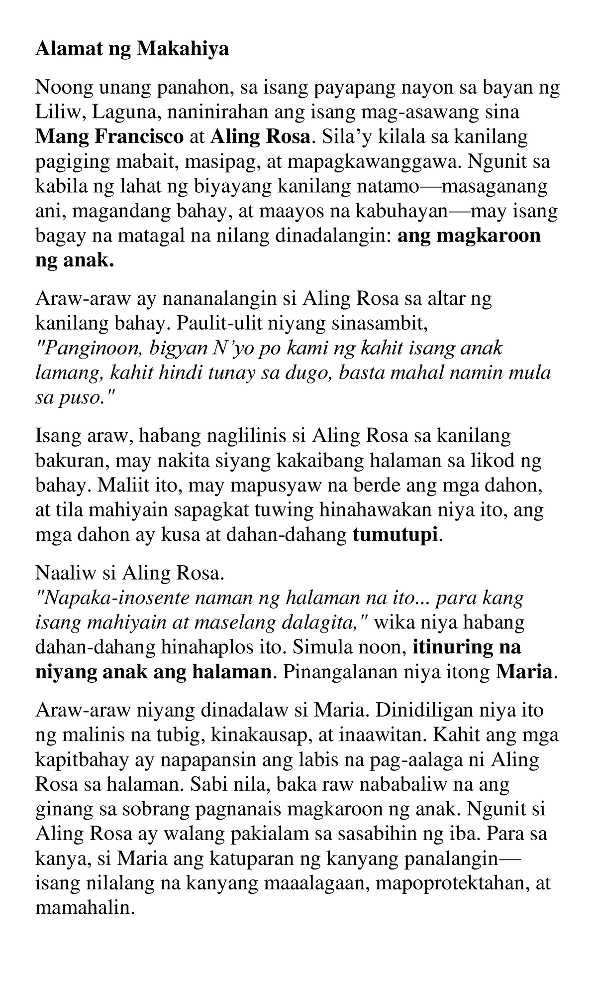 Alamat ng Makahiya: Kwento ng Pag-ibig at Sakripisyo - Studocu