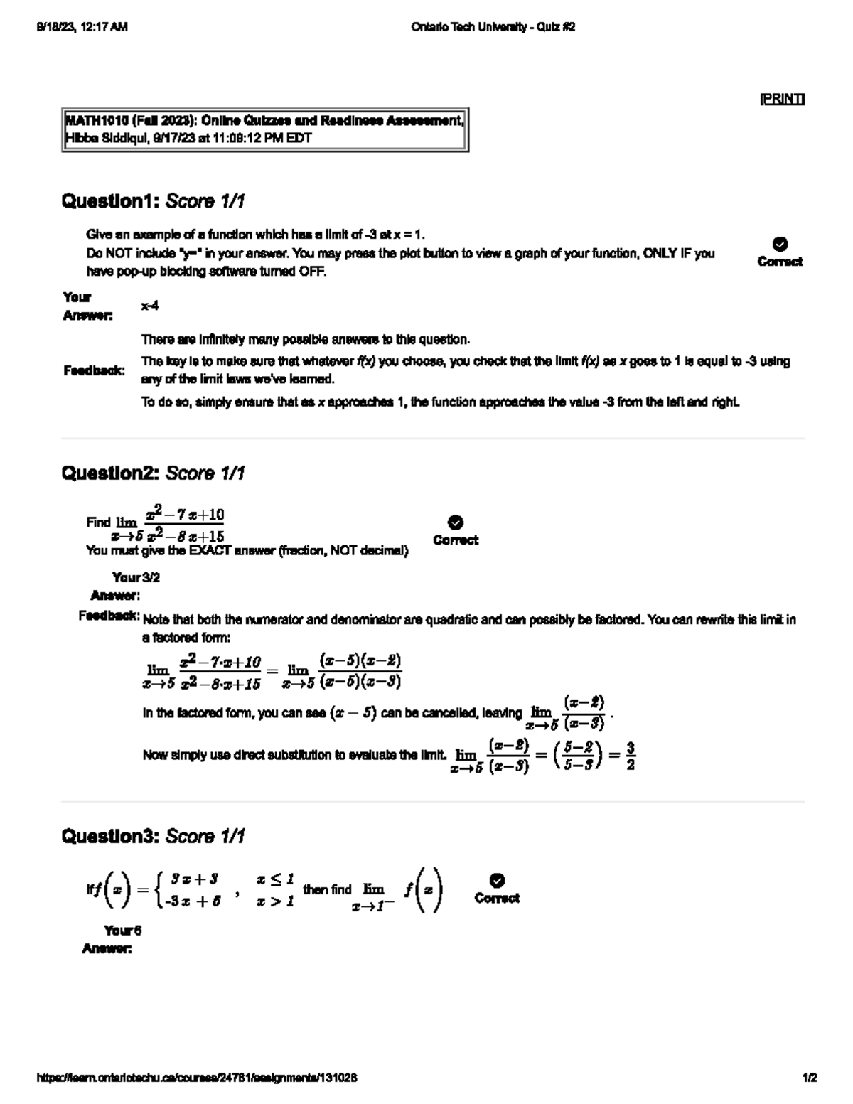 Calculus Quiz 2 Solutions - Mobius Course Answers - Studocu