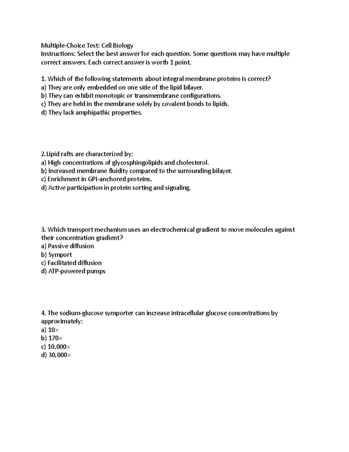 Cell bio (CB 201) midterm 2 multiple choice questions - Studocu