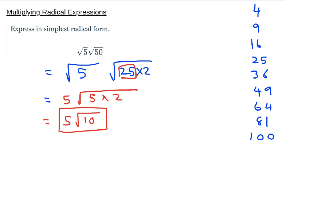 Lesson 17: Multiplying Radical Expressions - Algebra 1 Study Guide ...