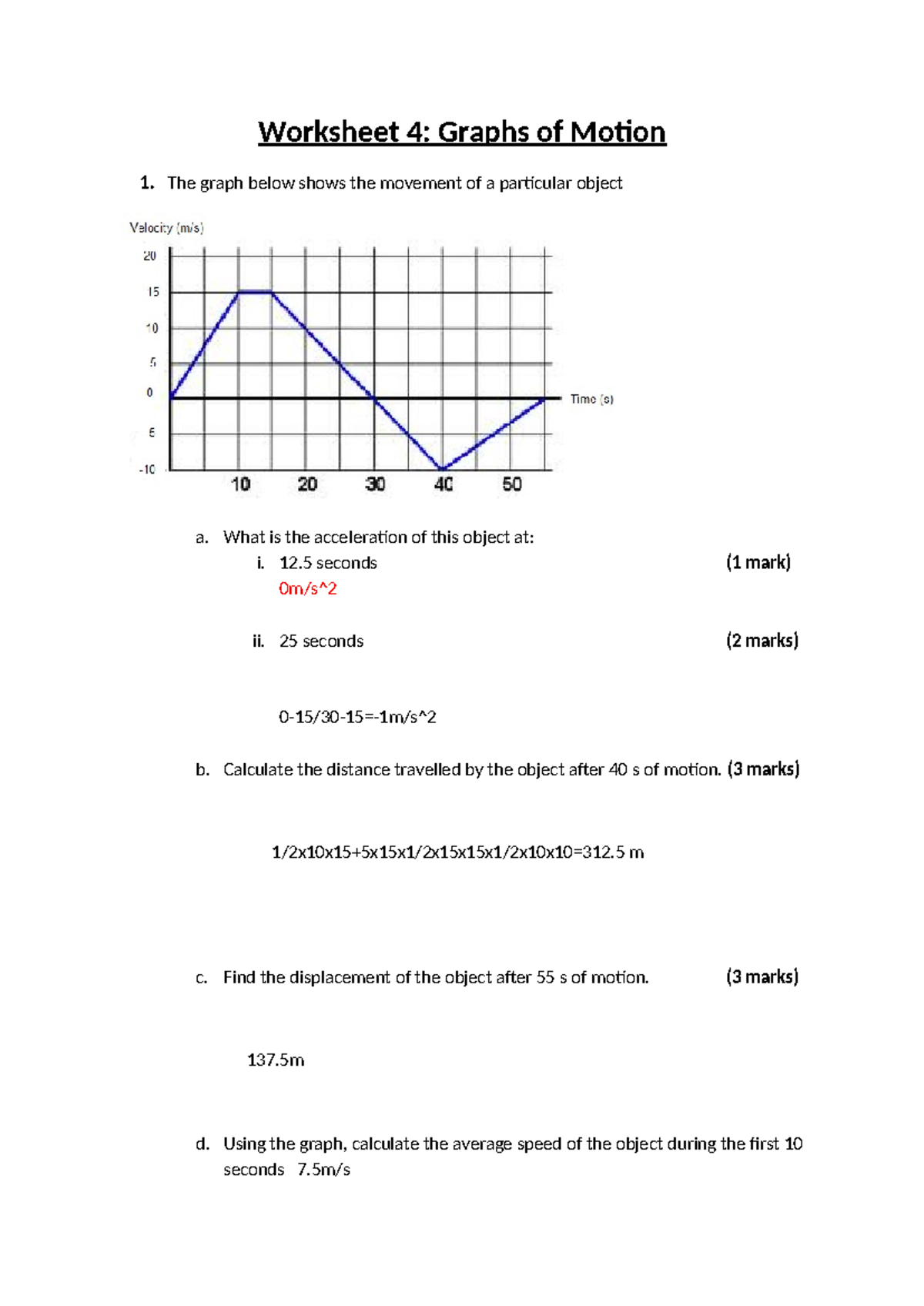 Worksheet 4: Graphs of Motion Analysis (Physics 101) - Studocu