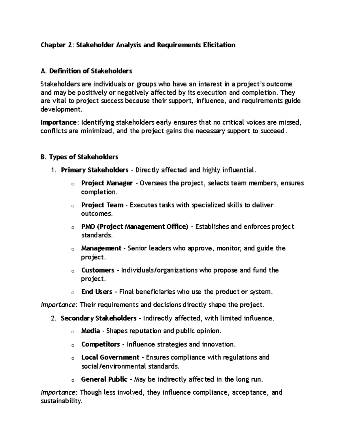 Chapter 2: Stakeholder Analysis & Requirements Elicitation (COMP-1) - Studocu