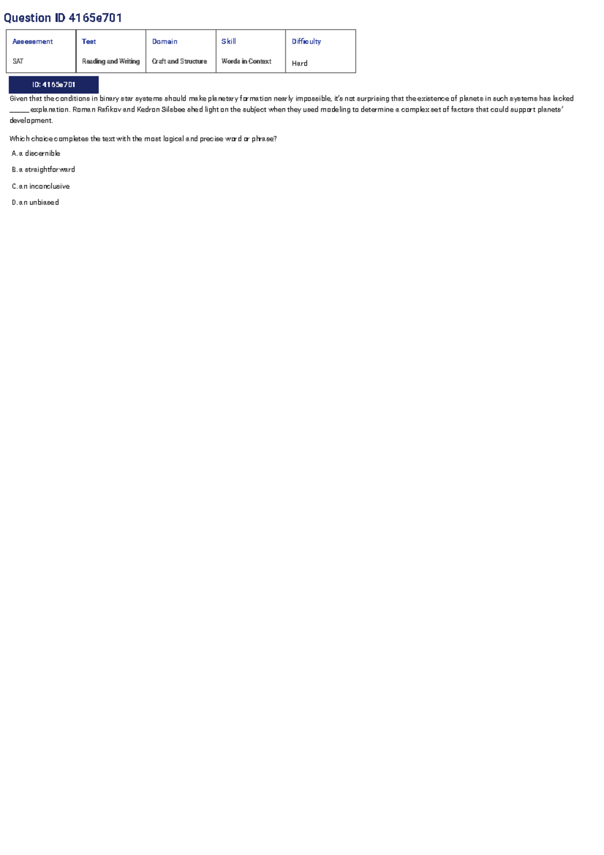SAT Reading and Writing Craft and Structure Practice Questions - Studocu