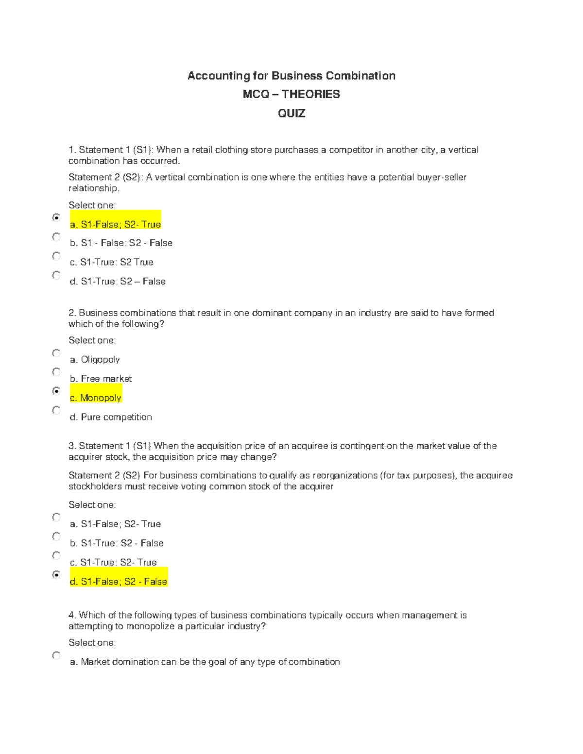 Accounting for Business Combinations - Theoretical MCQs - QUIZ ...