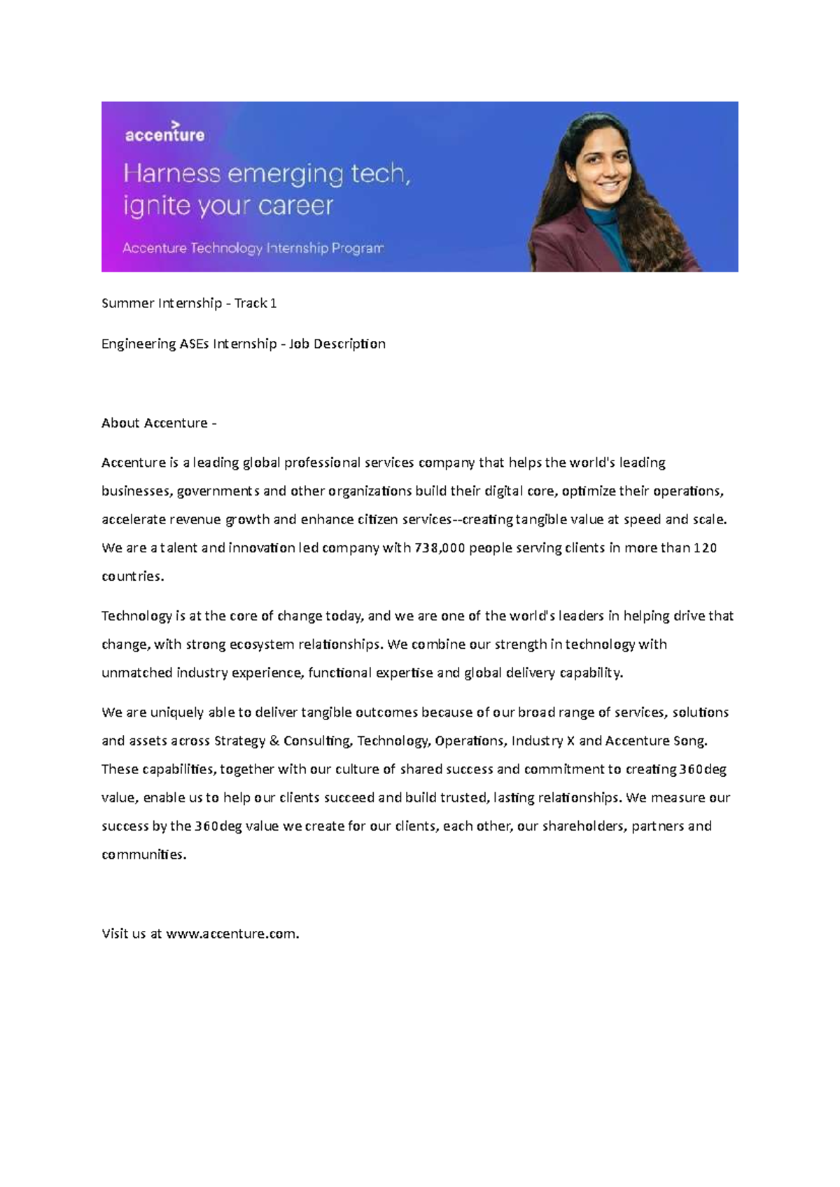 Accenture ASE Summer Internship 2025 - Track 1 Overview & Roles - Studocu