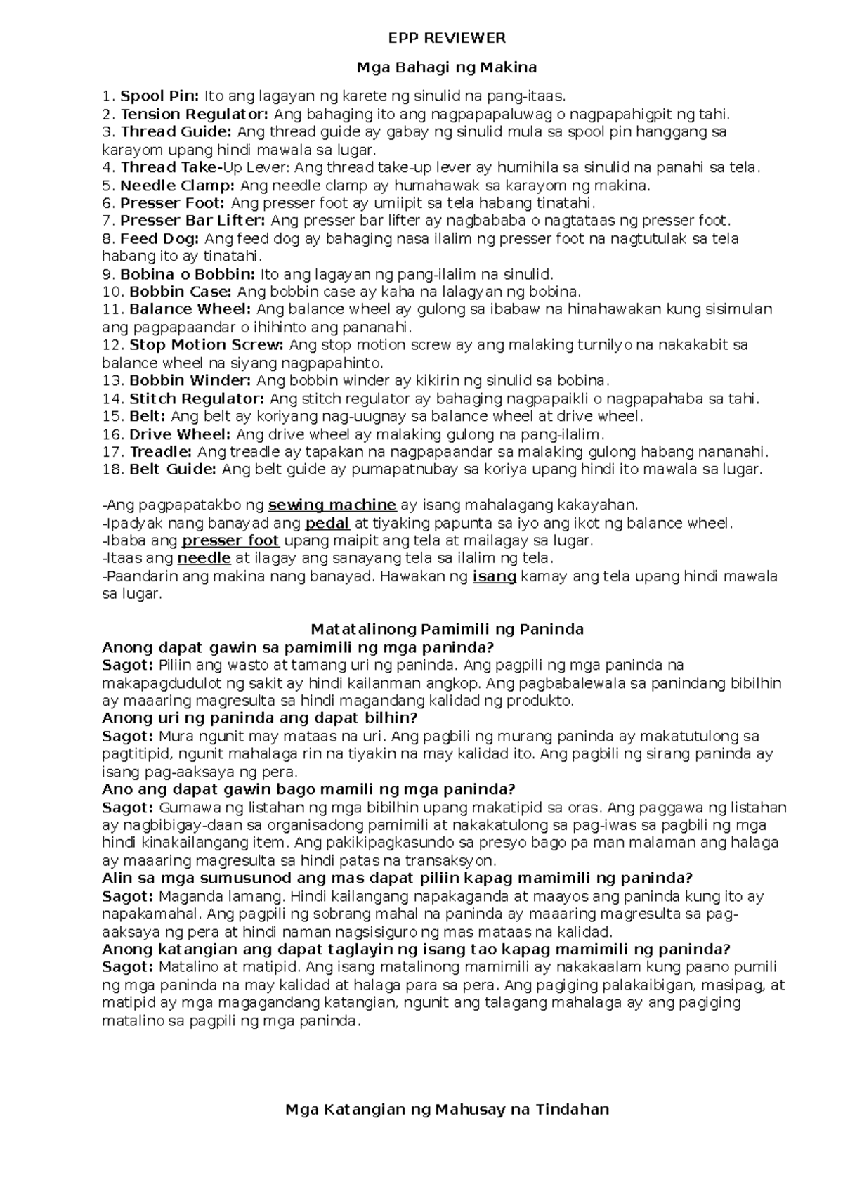Grade 5 2nd Grading EPP & MAPEH Review Notes - Studocu