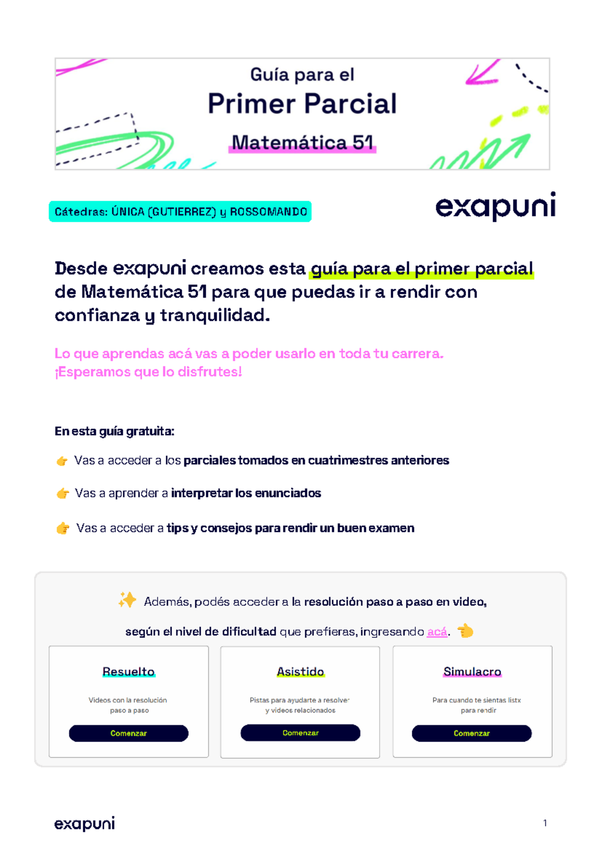 GUÍA+ Primer+ Parcial+ Matematica+51 - Cátedras: ÚNICA (GUTIERREZ) y ...