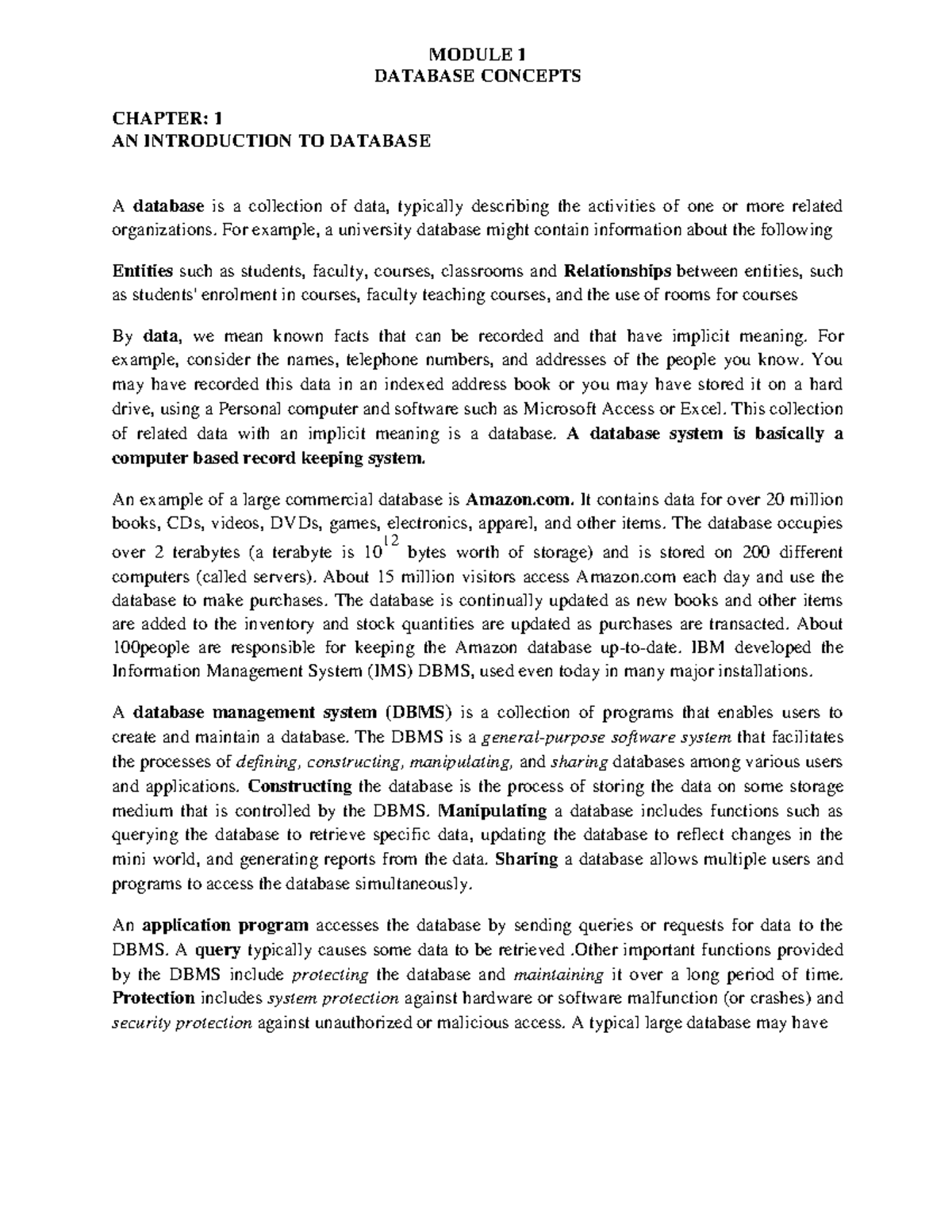 Module 1 Notes - MODULE 1 DATABASE CONCEPTS CHAPTER: 1 AN INTRODUCTION ...
