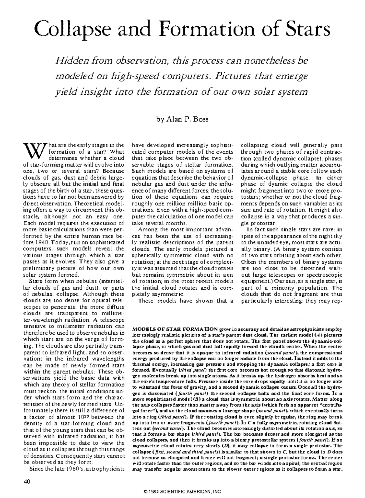 Models of Star Formation: Insights into Stellar Evolution (ASTR 101 ...