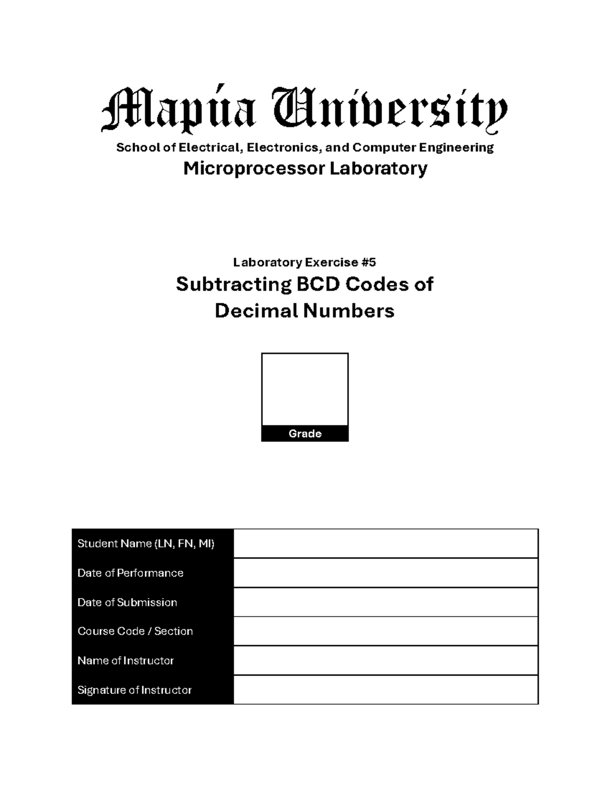 Microprocessor Lab Manual (EECE 101) - BCD Subtraction Experiment - Studocu