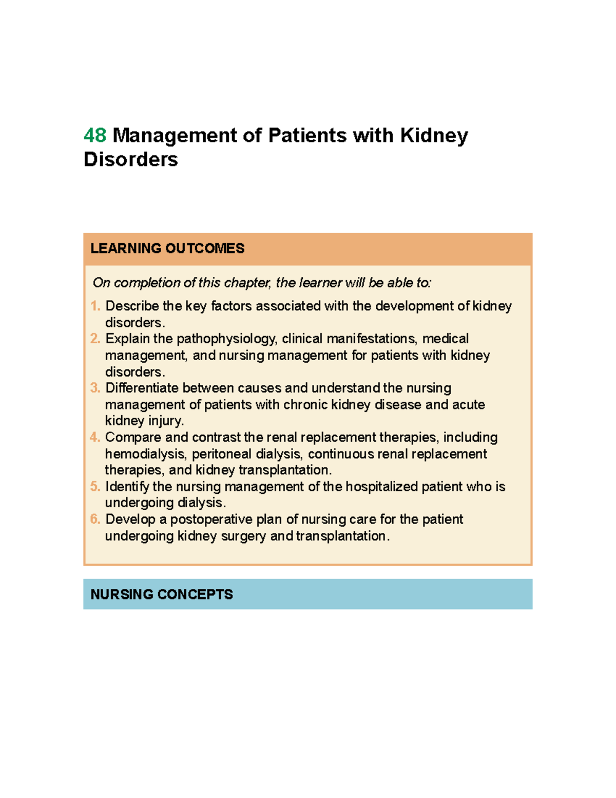 Unit 11: Ch. 48 - Management of Kidney Disorders in Nursing - Studocu