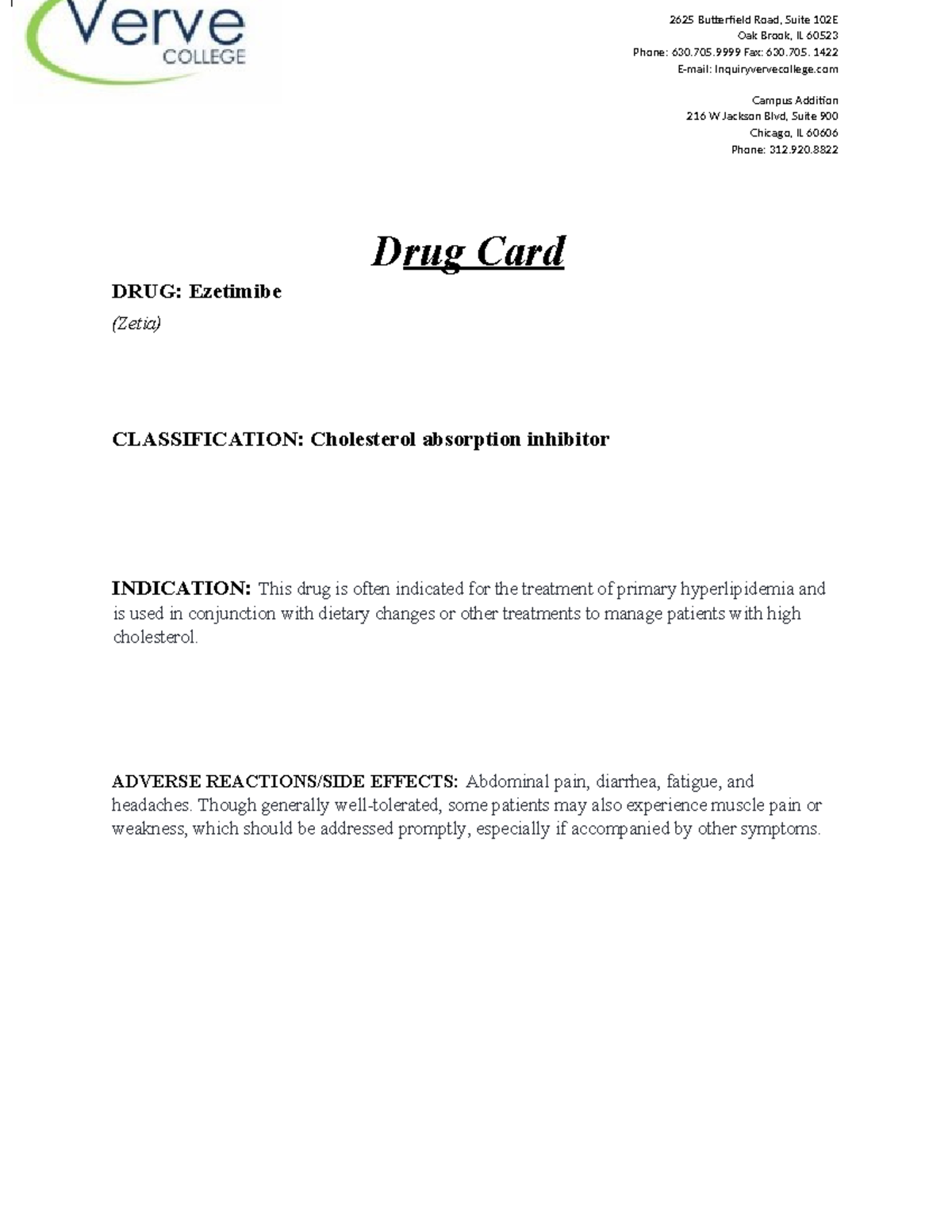 Ezetimibe drug card - cholesterol absorption inhibitor details - Studocu