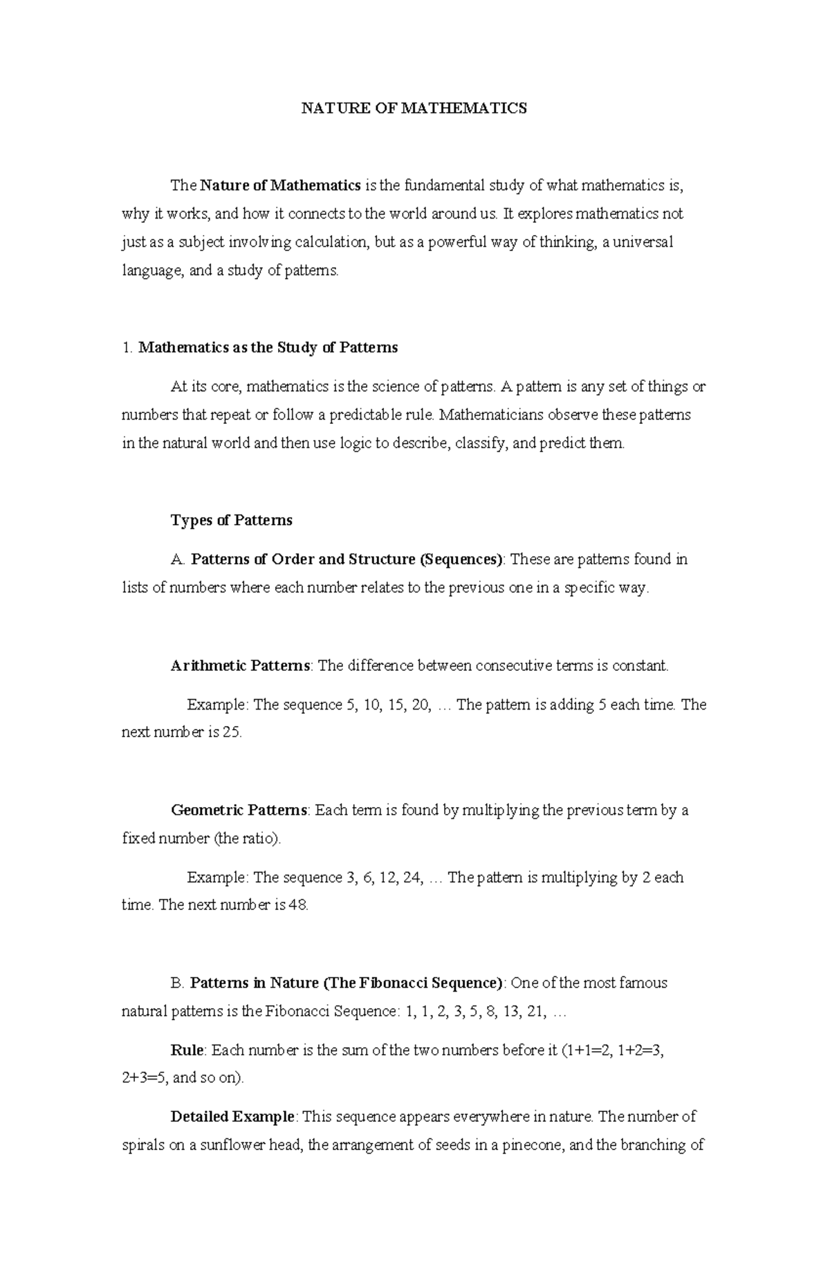 MATH100 — Exploring the Nature of Mathematics (Notes) - Studocu