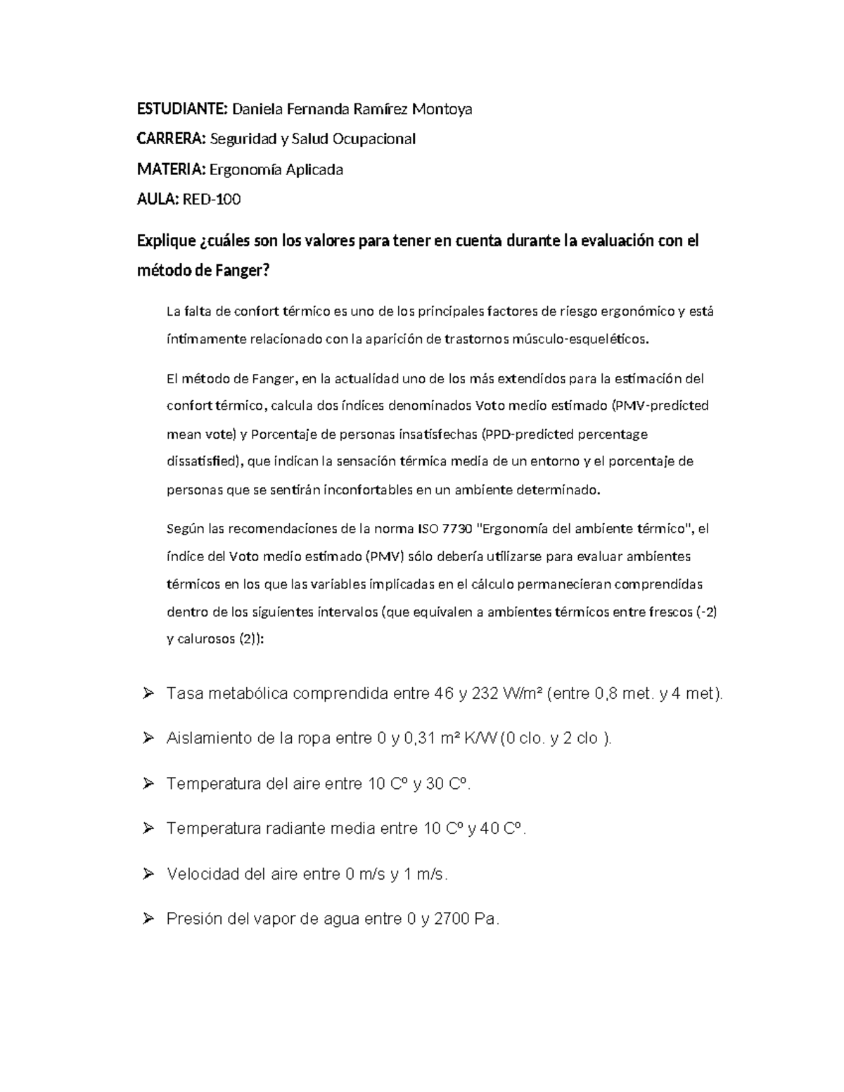 Ergonomía Aplicada: Evaluación del Método de Fanger en Confort Térmico ...