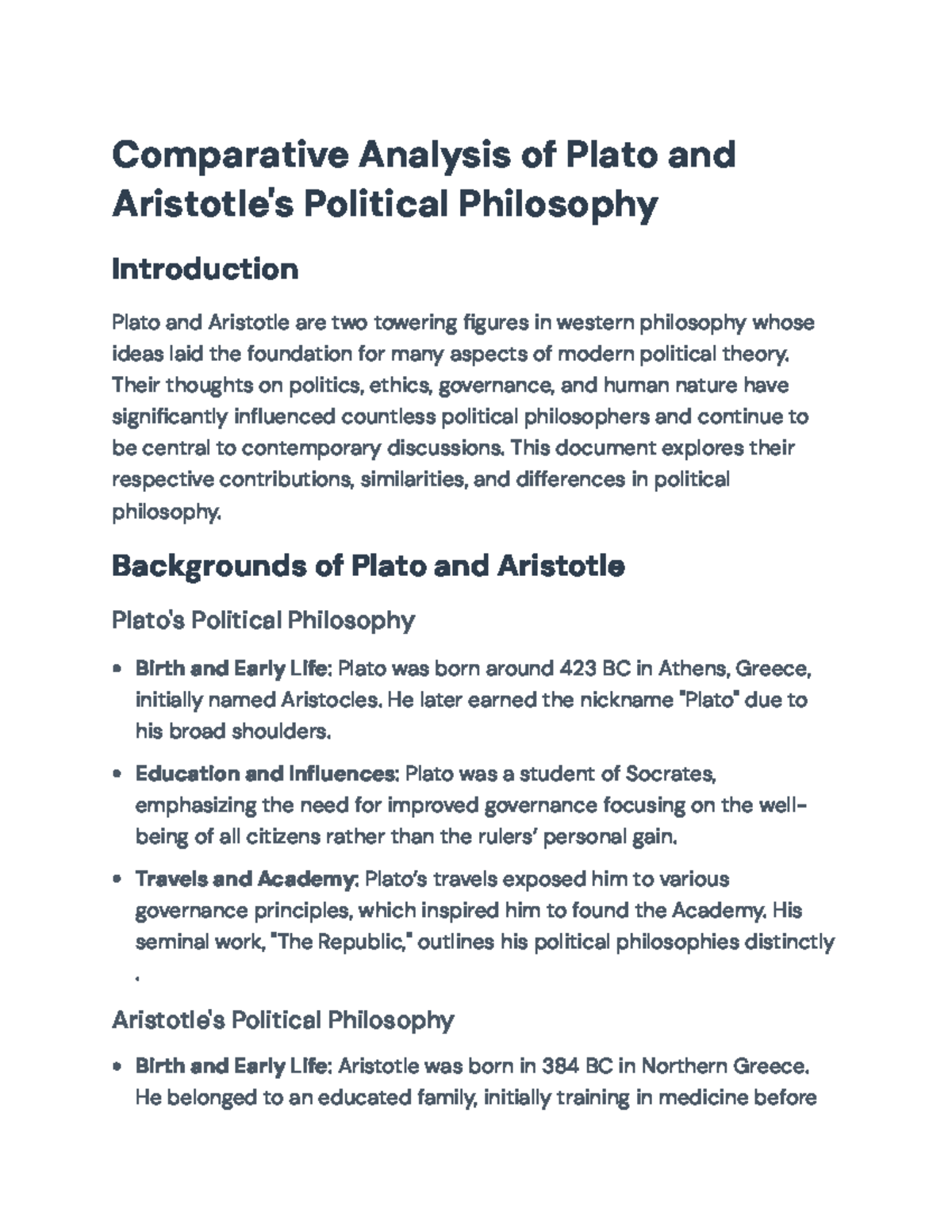 Comparative Study of Political Philosophy: Plato vs. Aristotle - Studocu