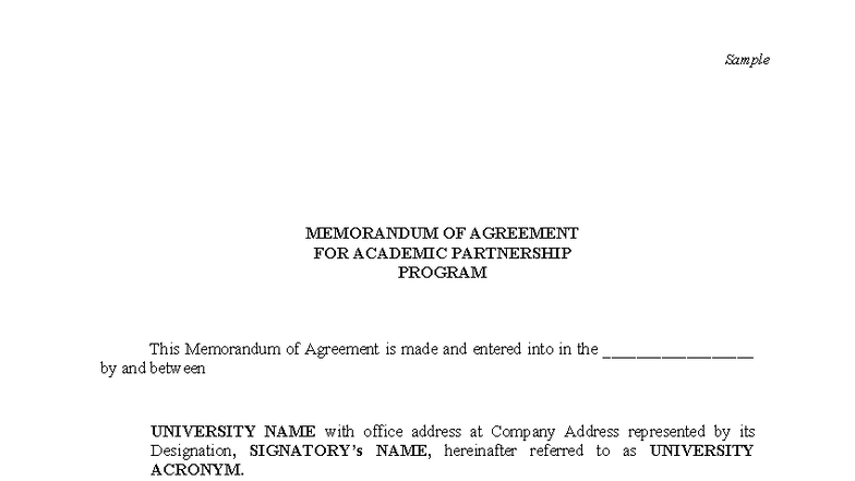 BPI- Internship MOA: Academic Partnership Agreement Sample - Studocu