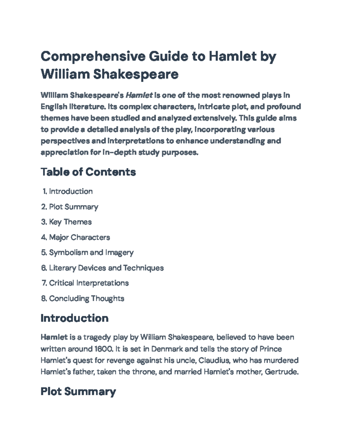 Comprehensive Guide to Shakespeare's Hamlet (ENG101) - Comprehensive ...