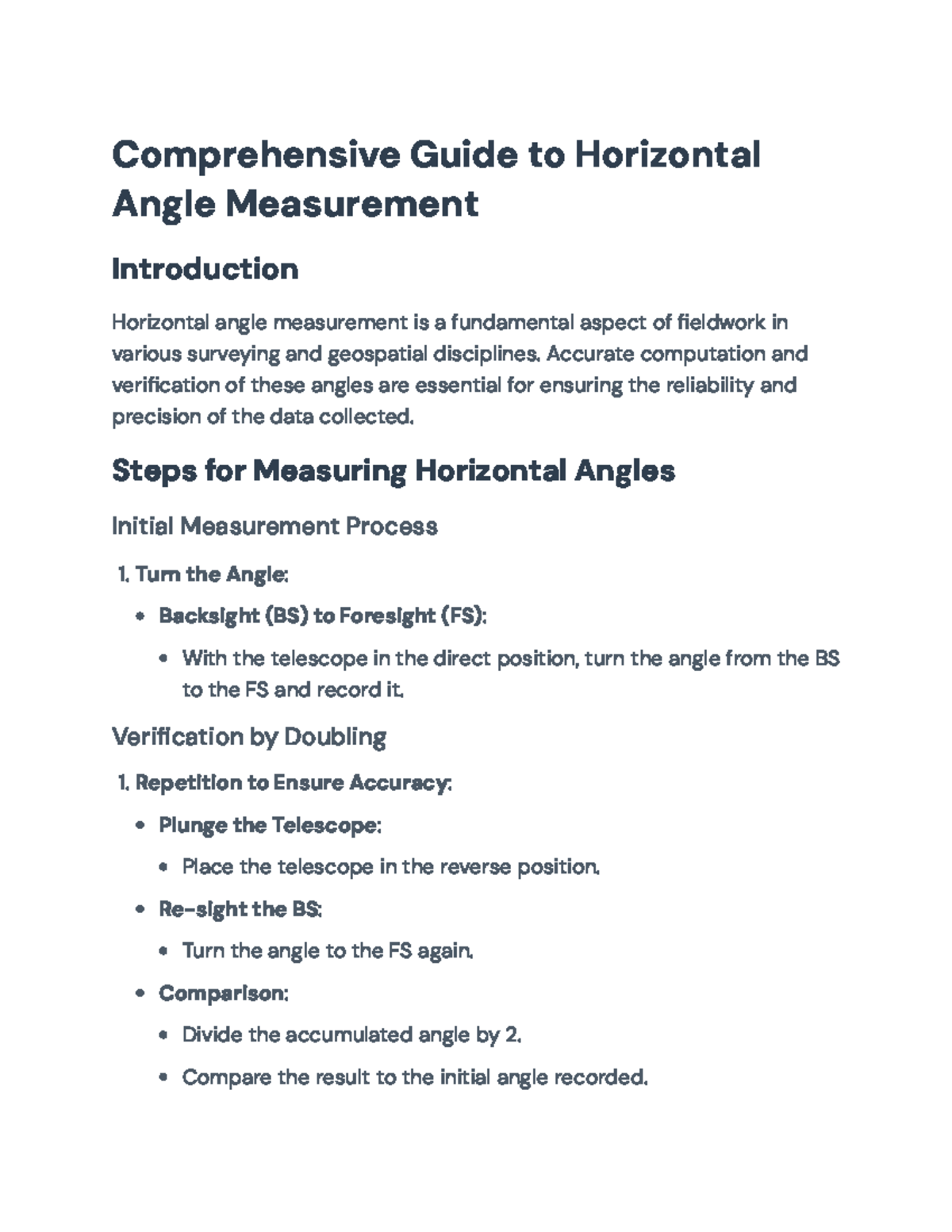 Comprehensive Guide to Horizontal Angle Measurement in Surveying - Studocu