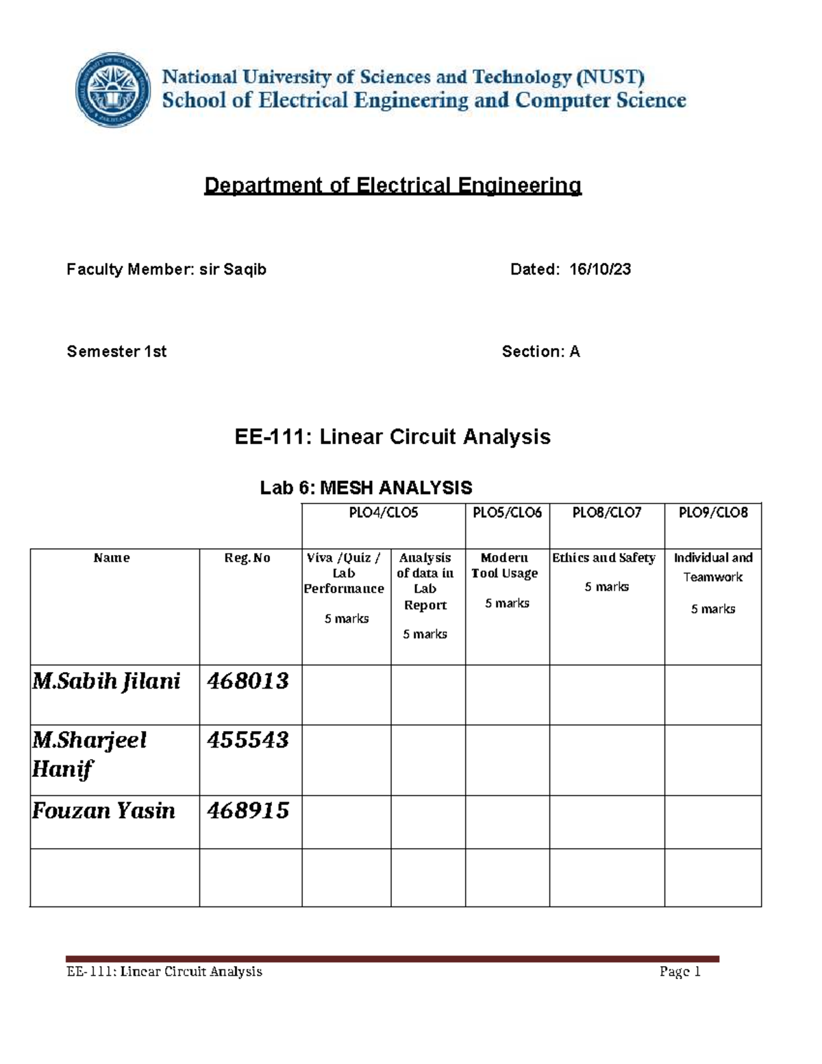 Lab 6: MESH ANALYSIS in Linear Circuit Analysis (LCA) - Studocu