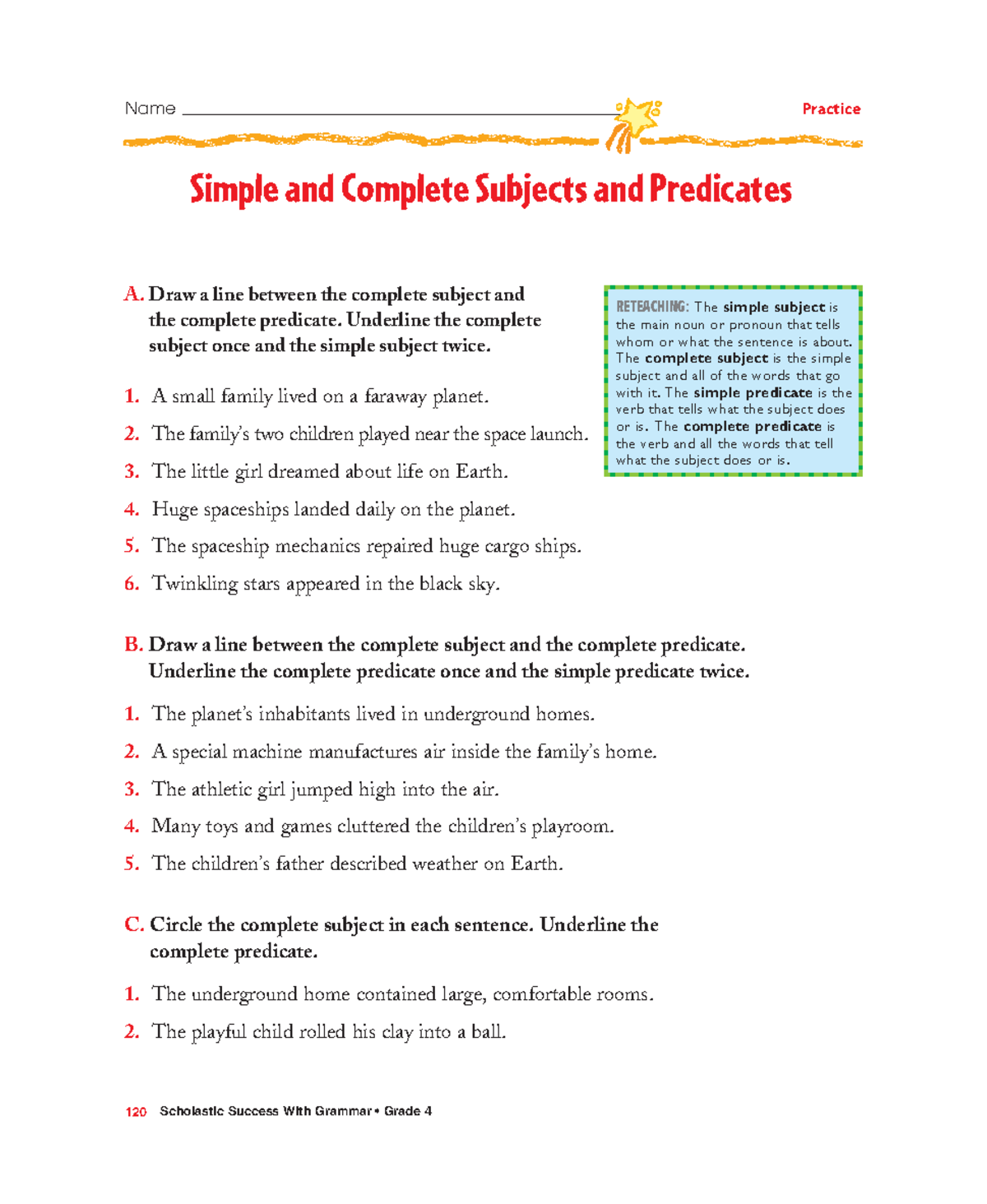 Simple And Complete Predicates Worksheet