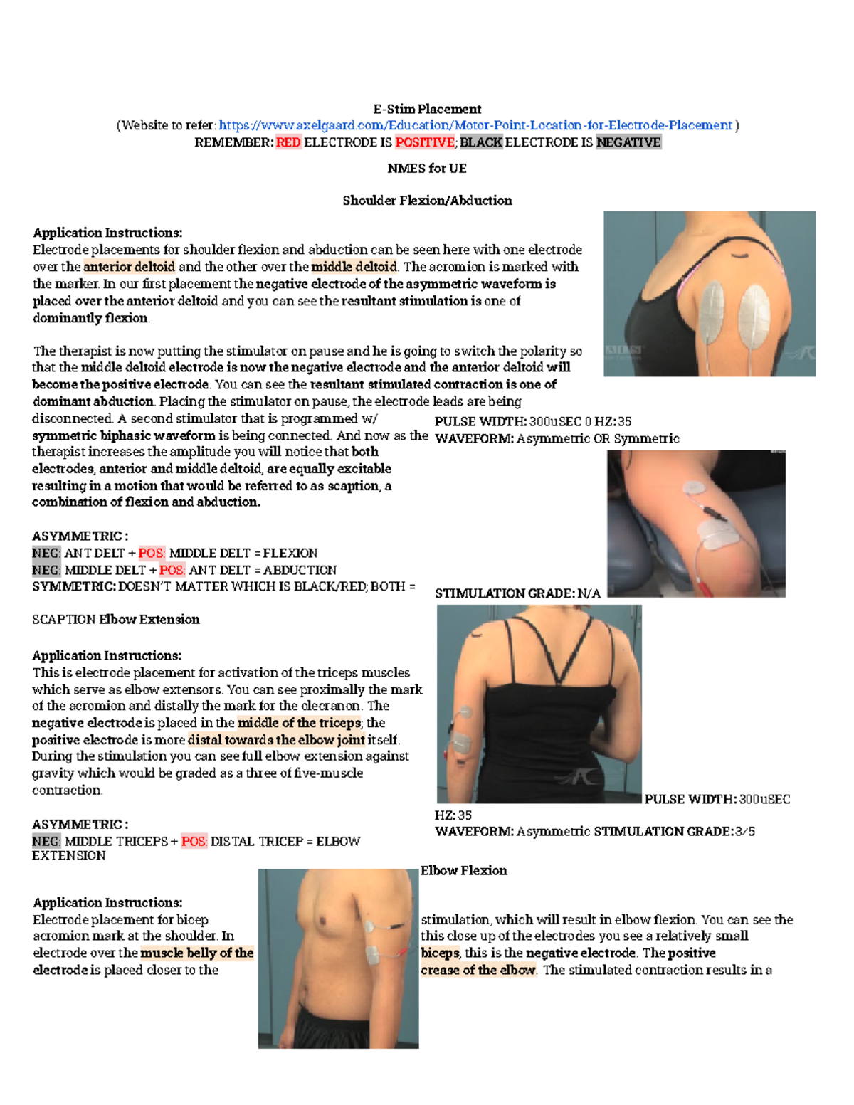 E-Stim Electrode Placement Guide - Dr. K (Healthcare Course) - Studocu