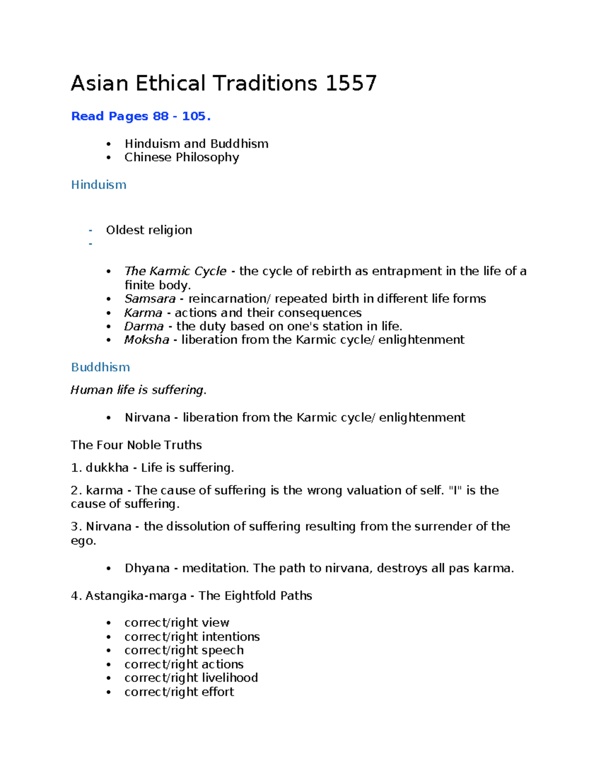 Ethics - asian - Asian Ethical Traditions 1557 Read Pages 88 - 105 ...