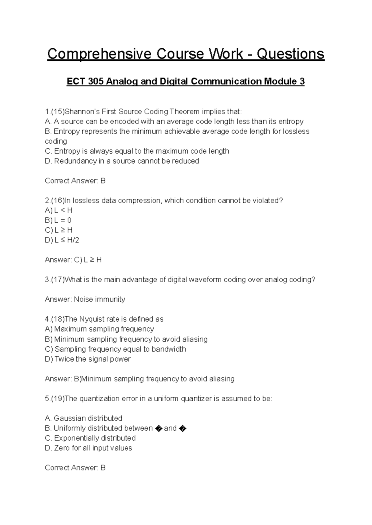 ADC Module 3 CCW: Key Concepts in Analog & Digital Communication - Studocu