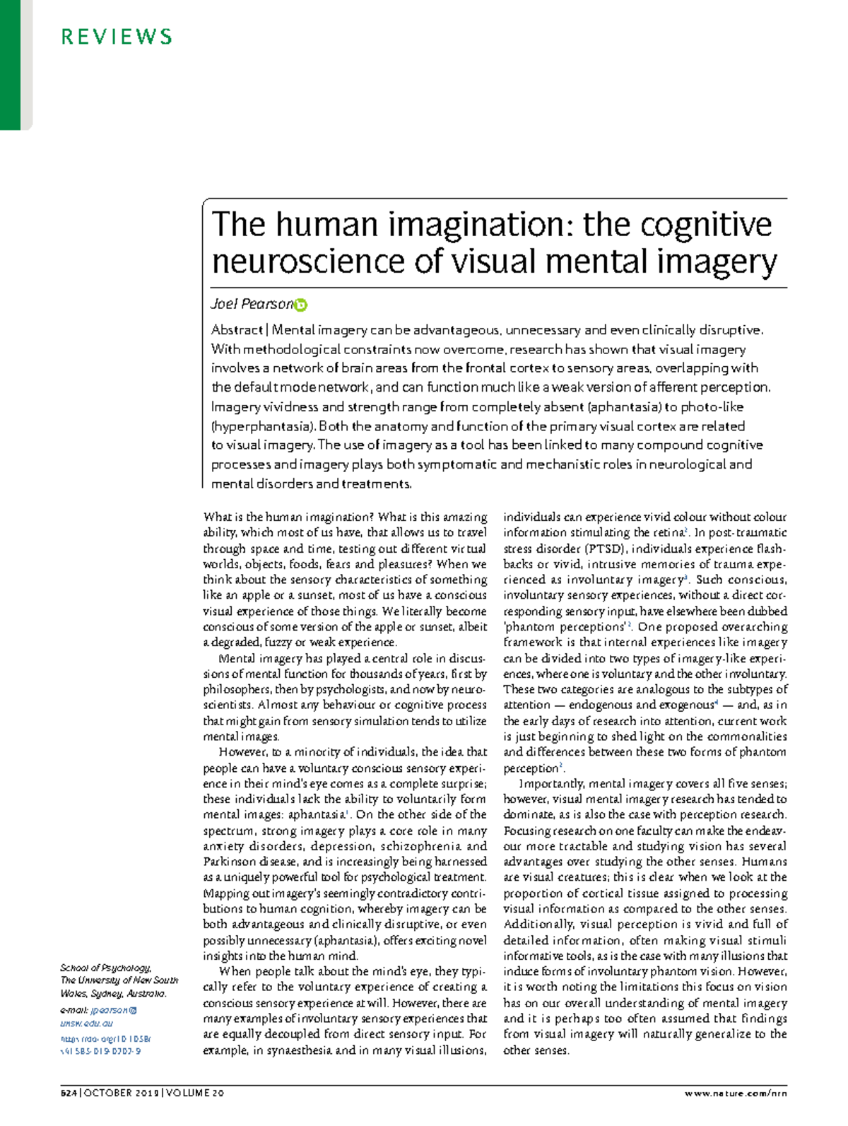 Neuroscience of Imagery: Insights into Mental Imagery and Aphantasia ...