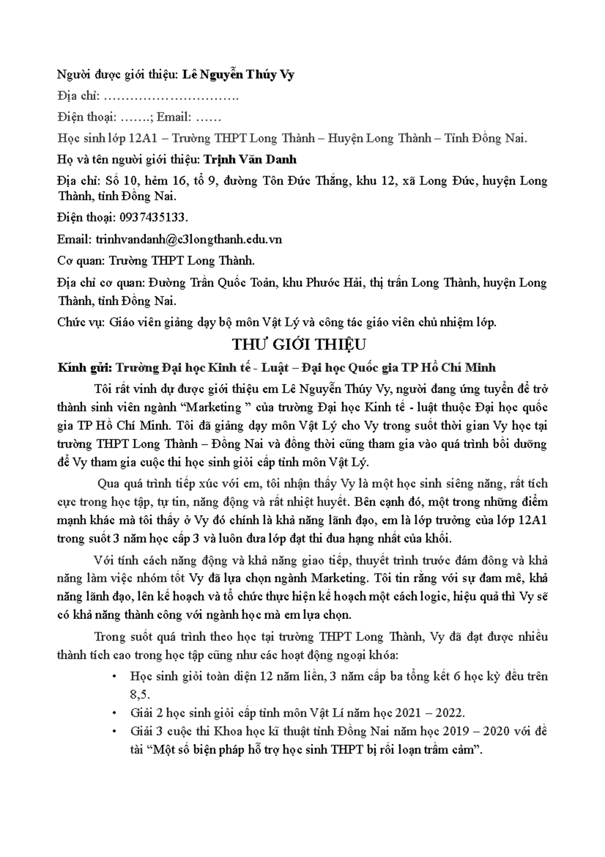 THU GIOI Thieu - Thúy Vy - gvbvvx - Người được giới thiệu: Lê Nguyễn ...