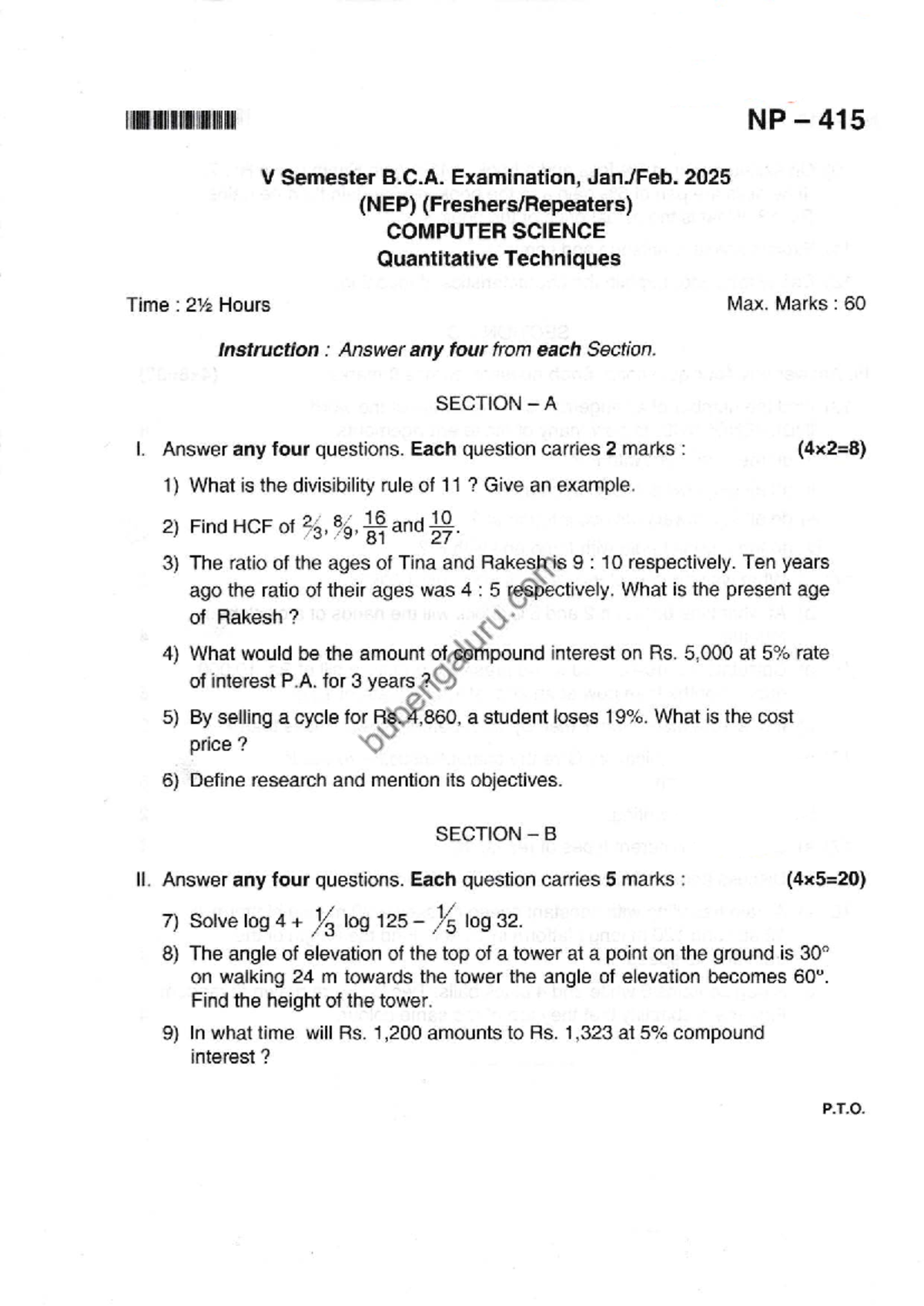 BCA 5th Sem Quantitative Techniques Exam Paper - Max Marks: 60 - Studocu