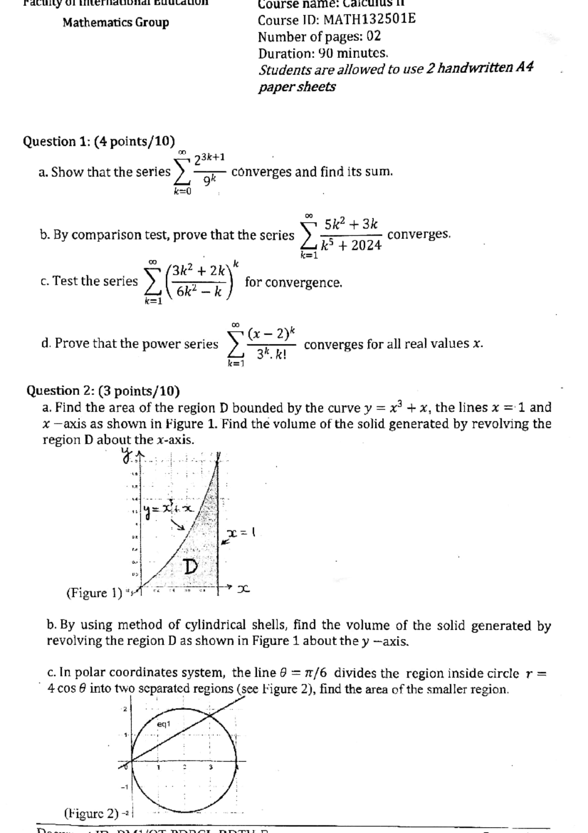 Calculus II Final Exam Review - MATH132501E - Studocu