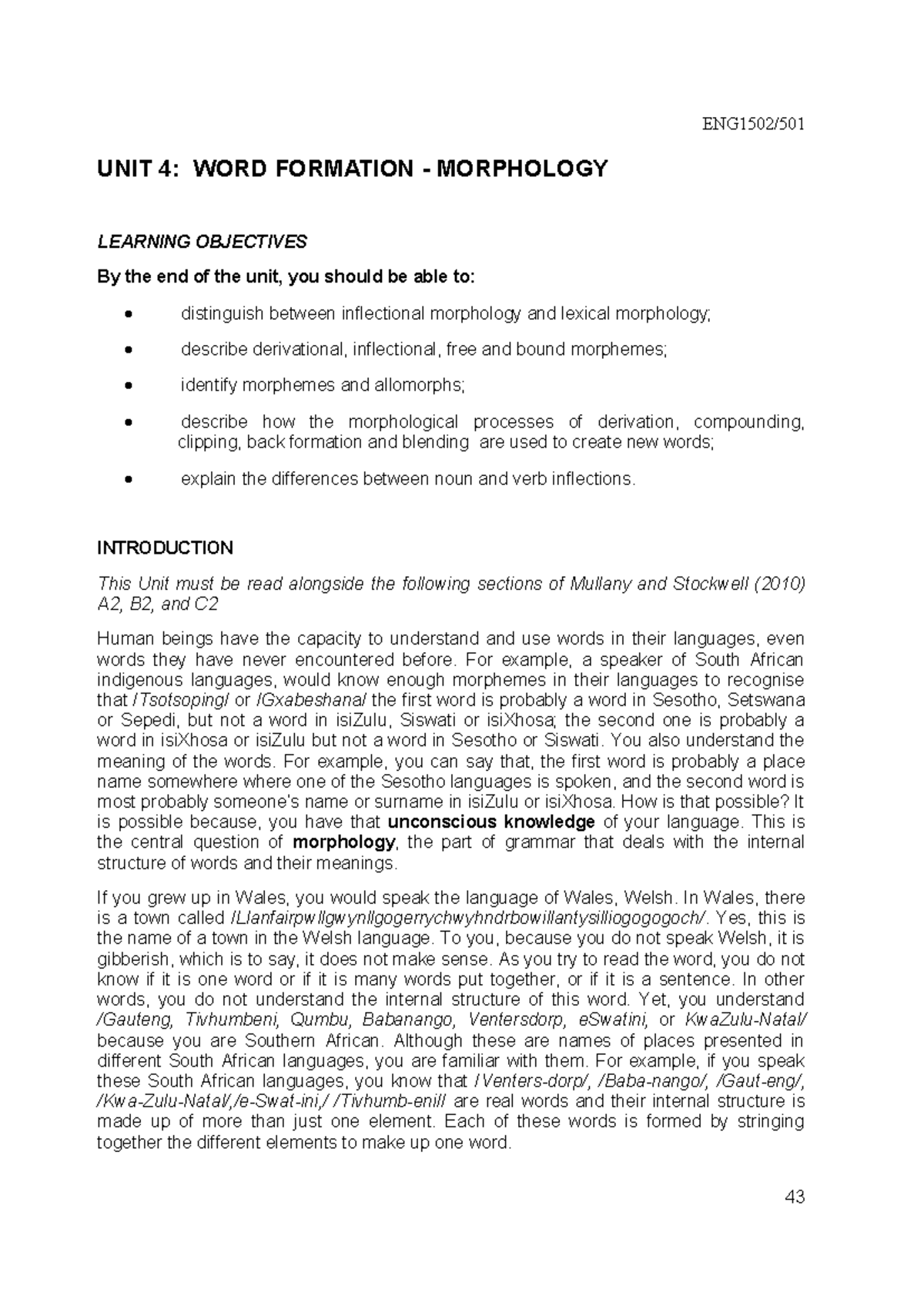 ENG1502 - Unit 4: Understanding Word Formation & Morphology - Studocu
