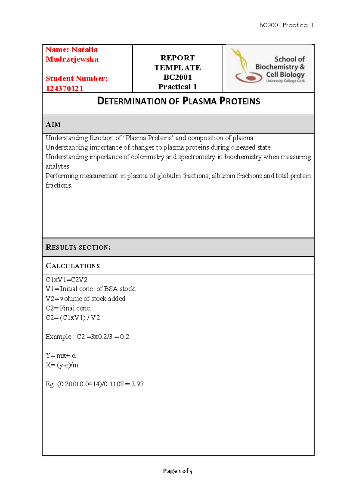 BC2001 Practical 1 Report: Analysis of Plasma Proteins - Studocu