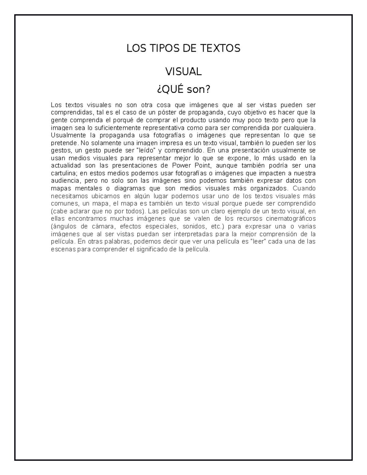 Los Tipos de Textos: Visuales en Publicidad y Comunicación Visual - Studocu