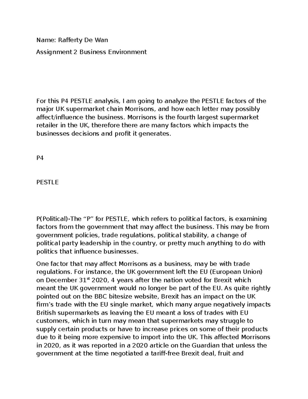 P4 assignment work - Name: Rafferty De Wan Assignment 2 Business ...