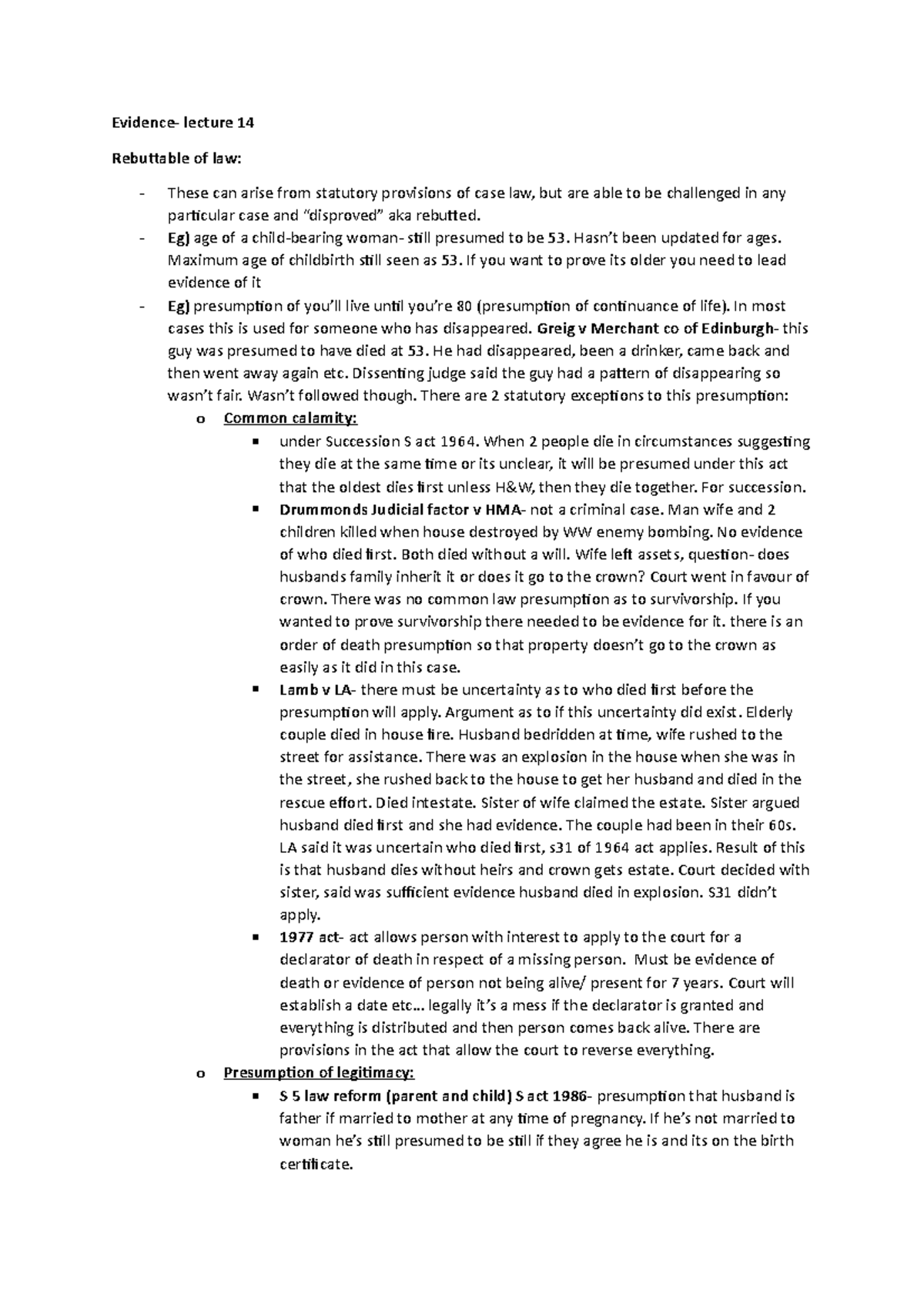 Evidence- lecture 14 sufficiency - Evidence- lecture 14 Rebuttable of ...
