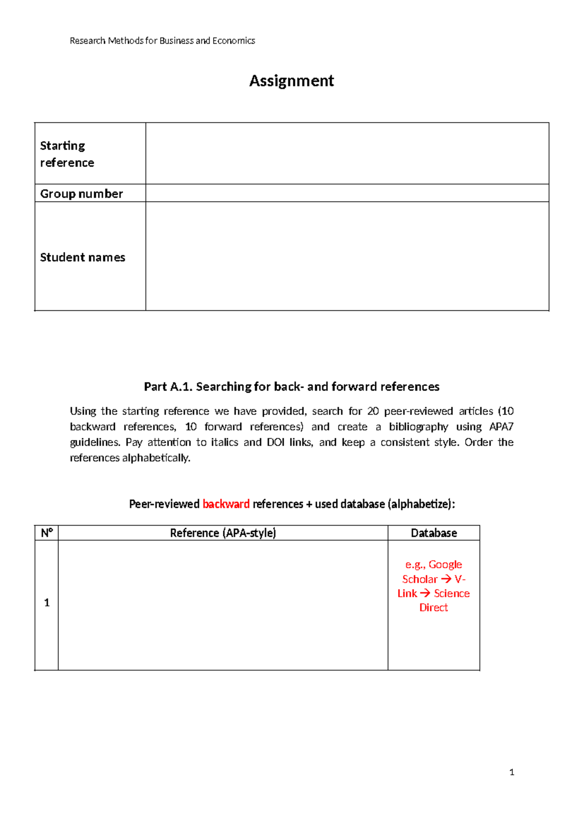 Research Methods for Business and Economics Assignment Template - Studocu