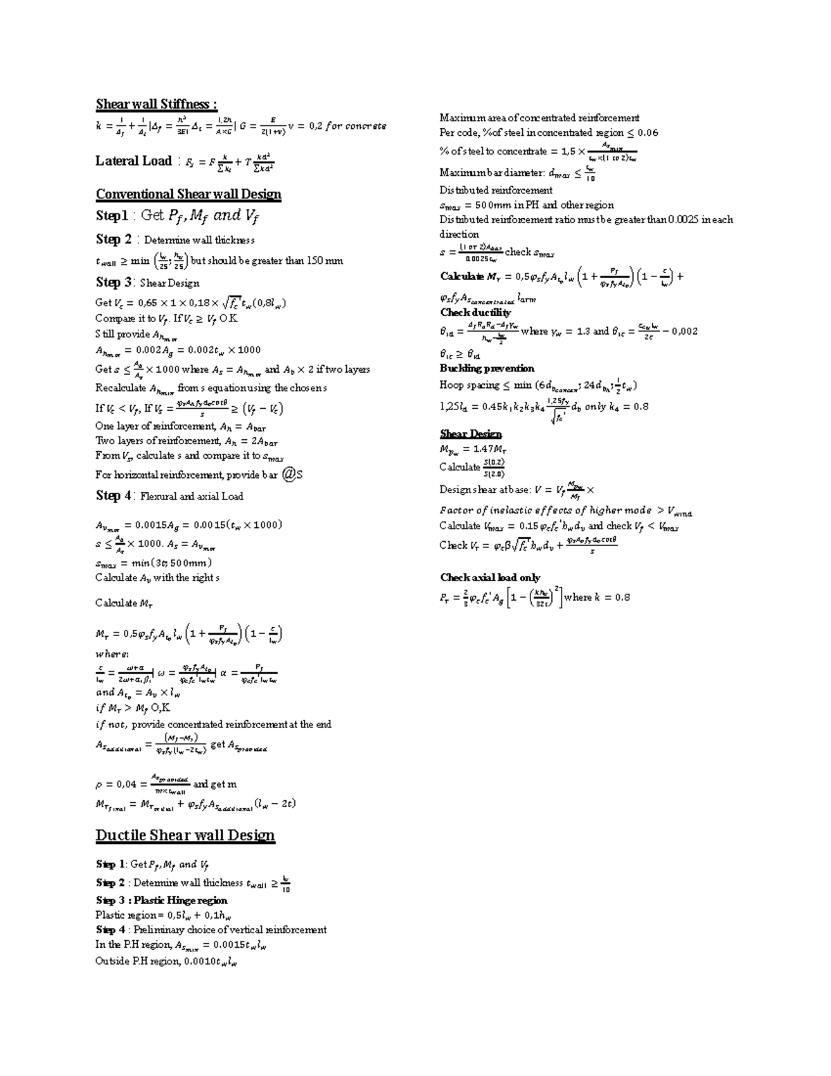 Final Exam Cheat Sheet: Shear Wall Stiffness & Design Principles - Studocu