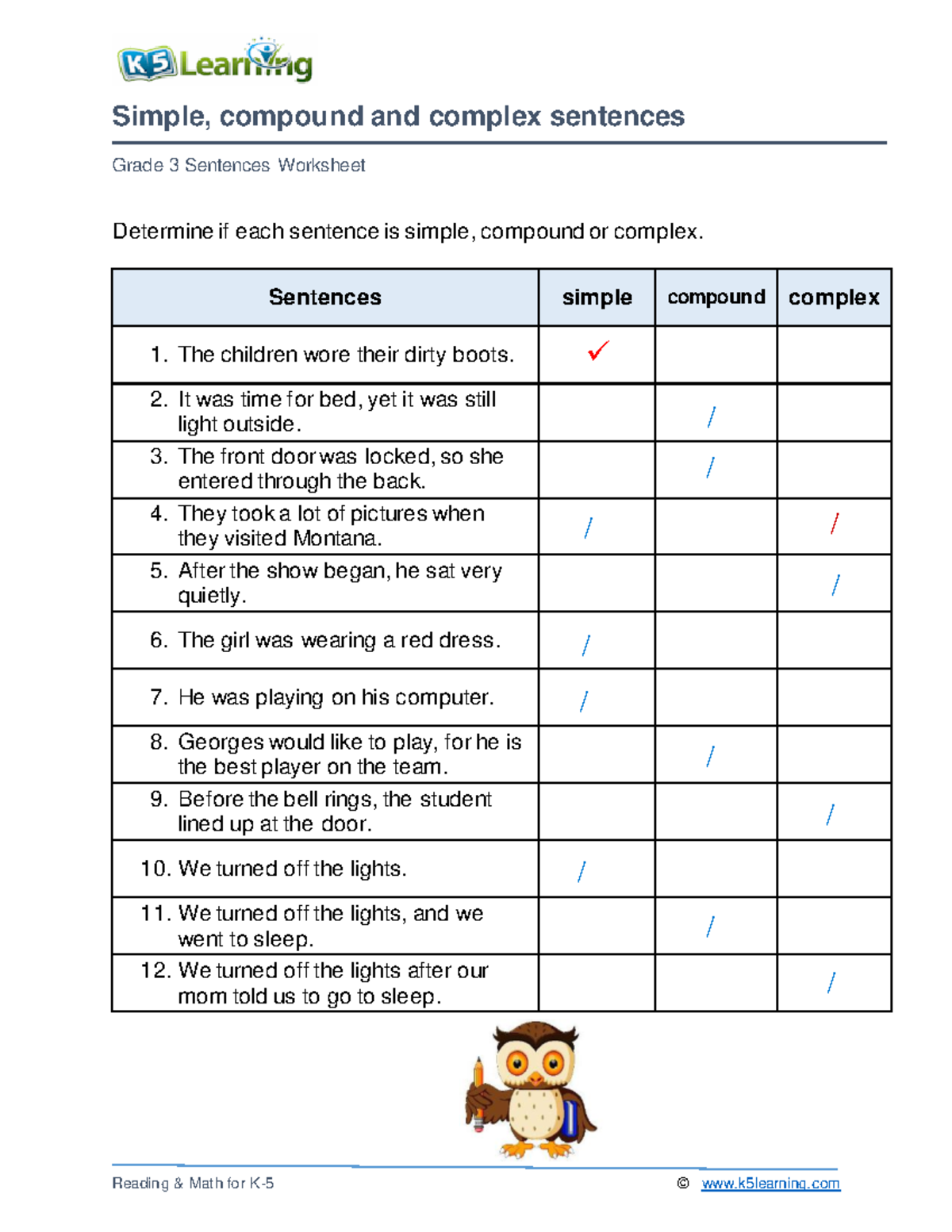 Grade 3 English: Simple, Compound & Complex Sentences Worksheet - Studocu