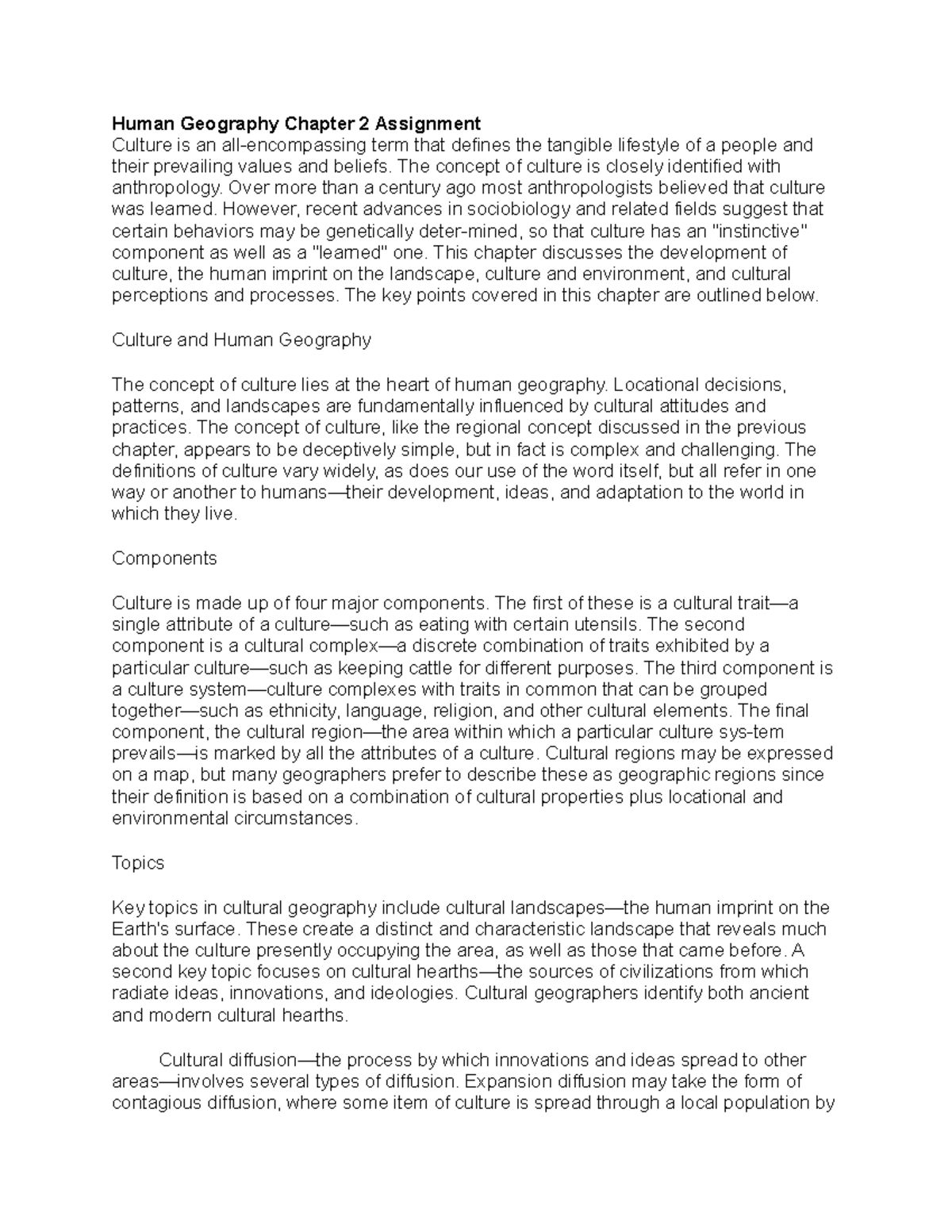 Human Geography Chapter 2 Assignment - Human Geography Chapter 2 ...