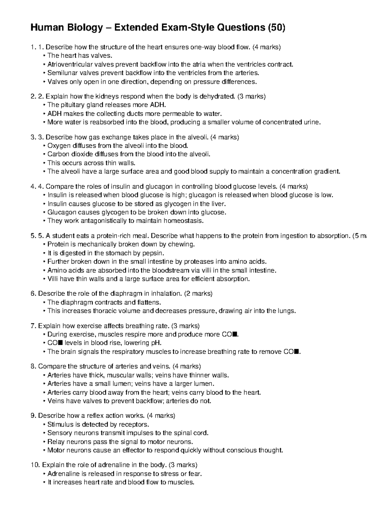 Human Biology Extended Questions (50) - Key Concepts and Explanations ...